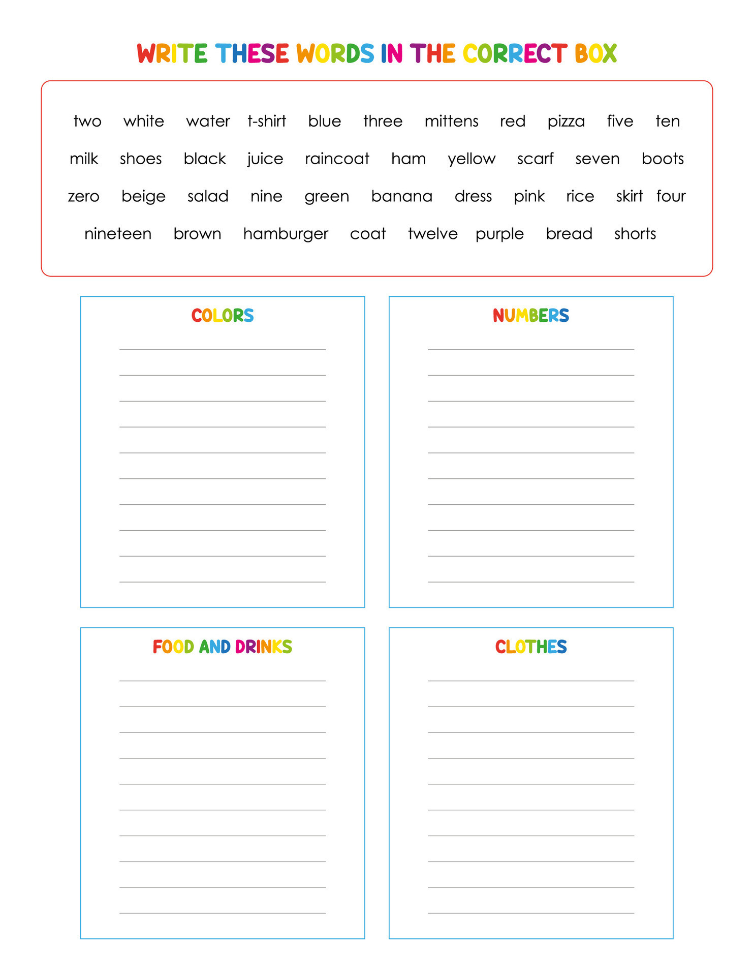 Words sorting activity for kids. Printable worksheet for elementary ...