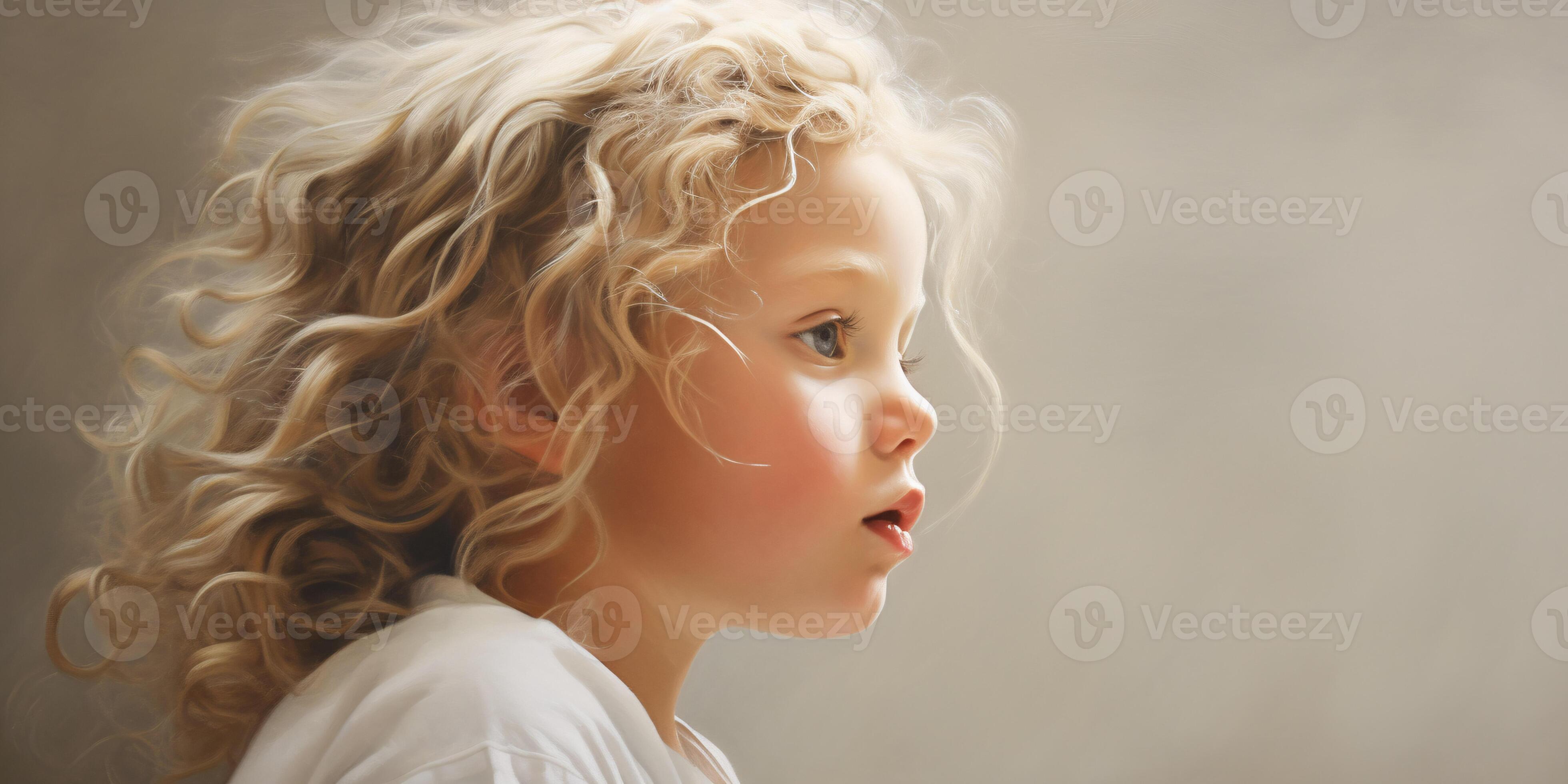 AI generated Portrait of a little girl with curly blonde hair in ...