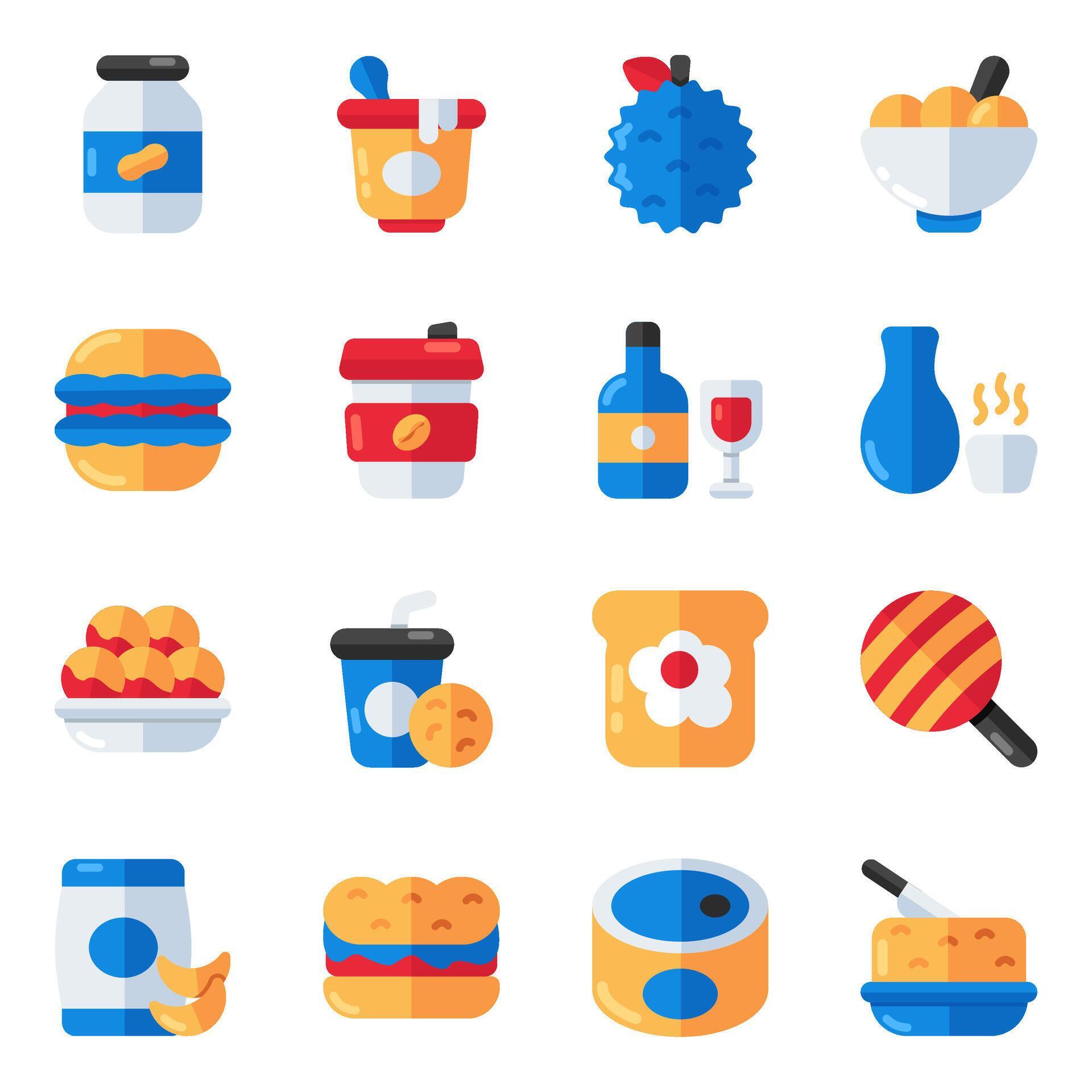 Set of Food and Snacks Flat Icons 37472806 Vector Art at Vecteezy