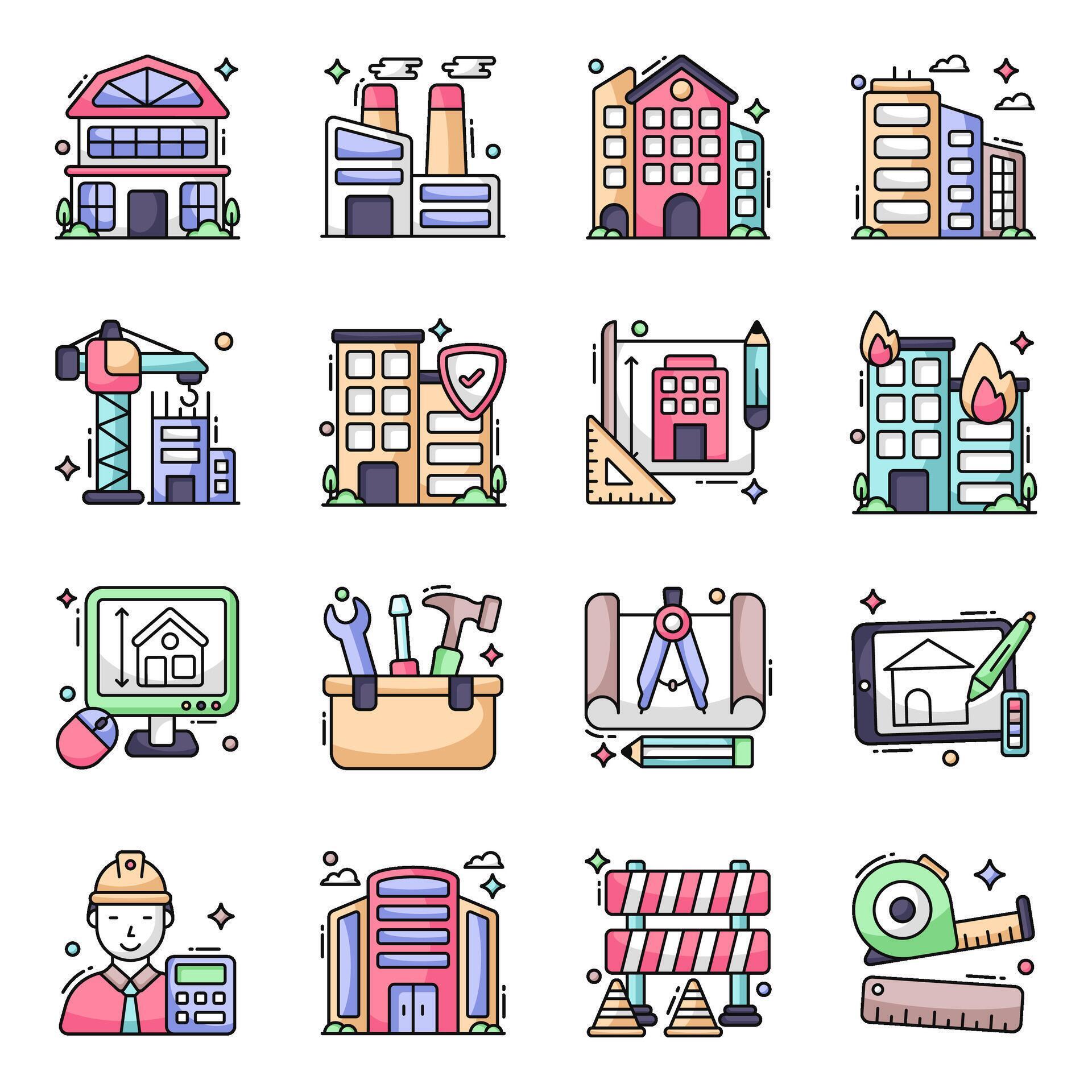 Pack of Architecture Flat Icons 37472848 Vector Art at Vecteezy
