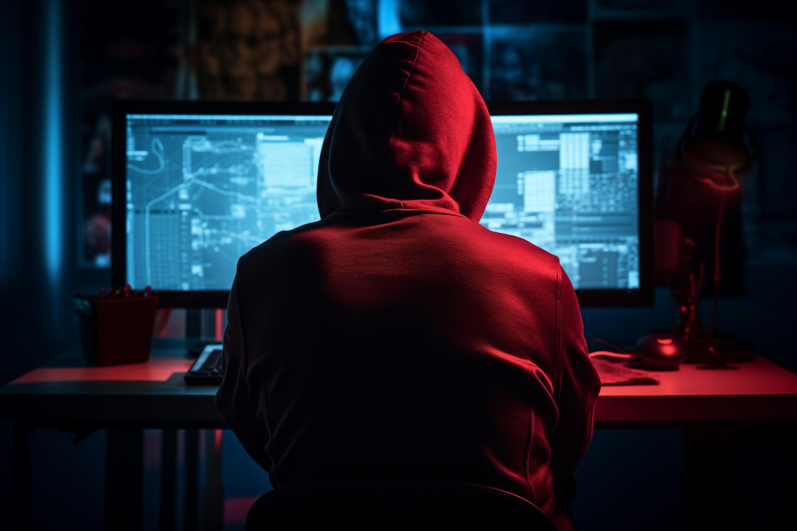 AI generated a male programmer working with laptop in his work room ...