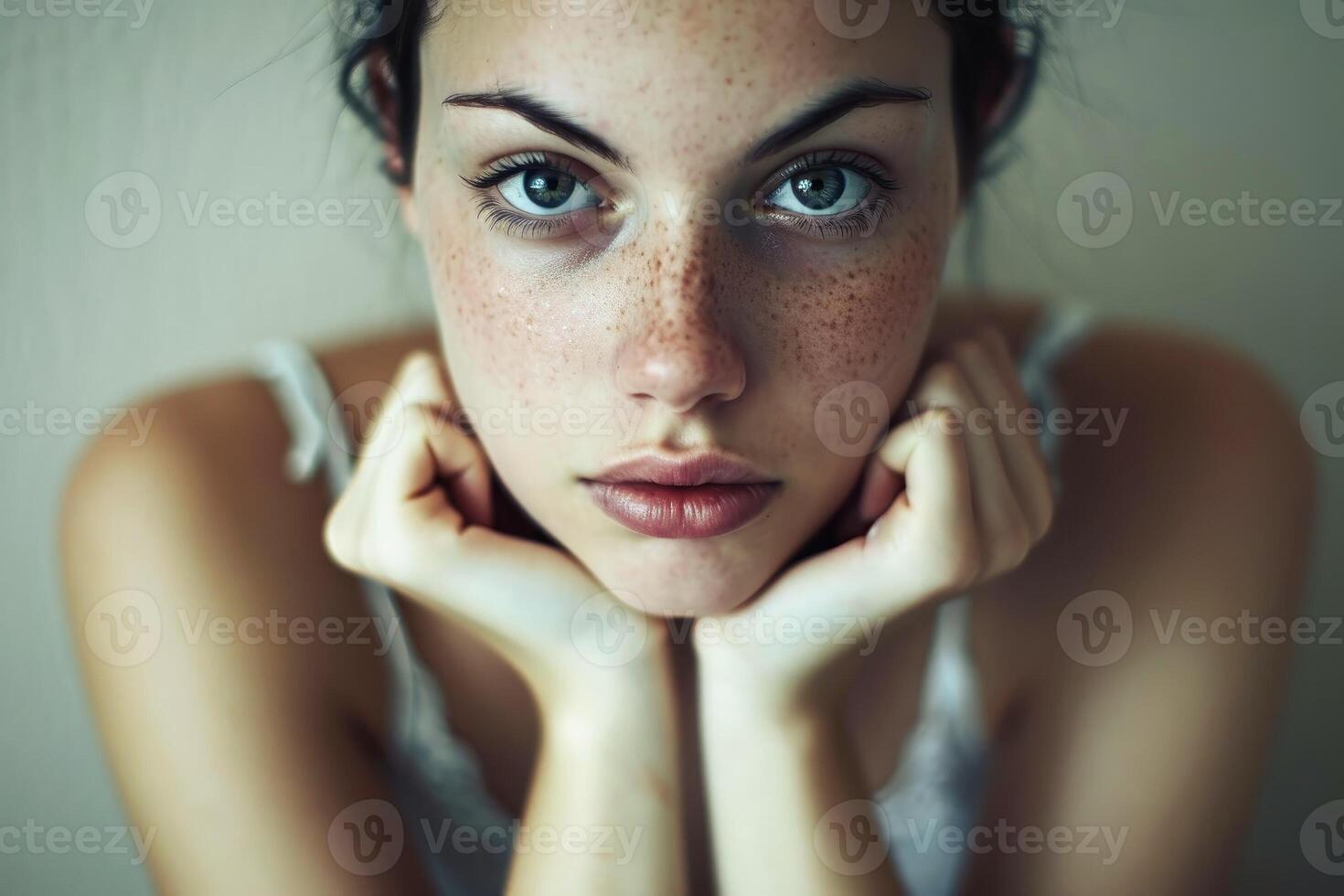 Ai Generated Close Up Portrait Of A Thoughtful Beautiful Woman Ai