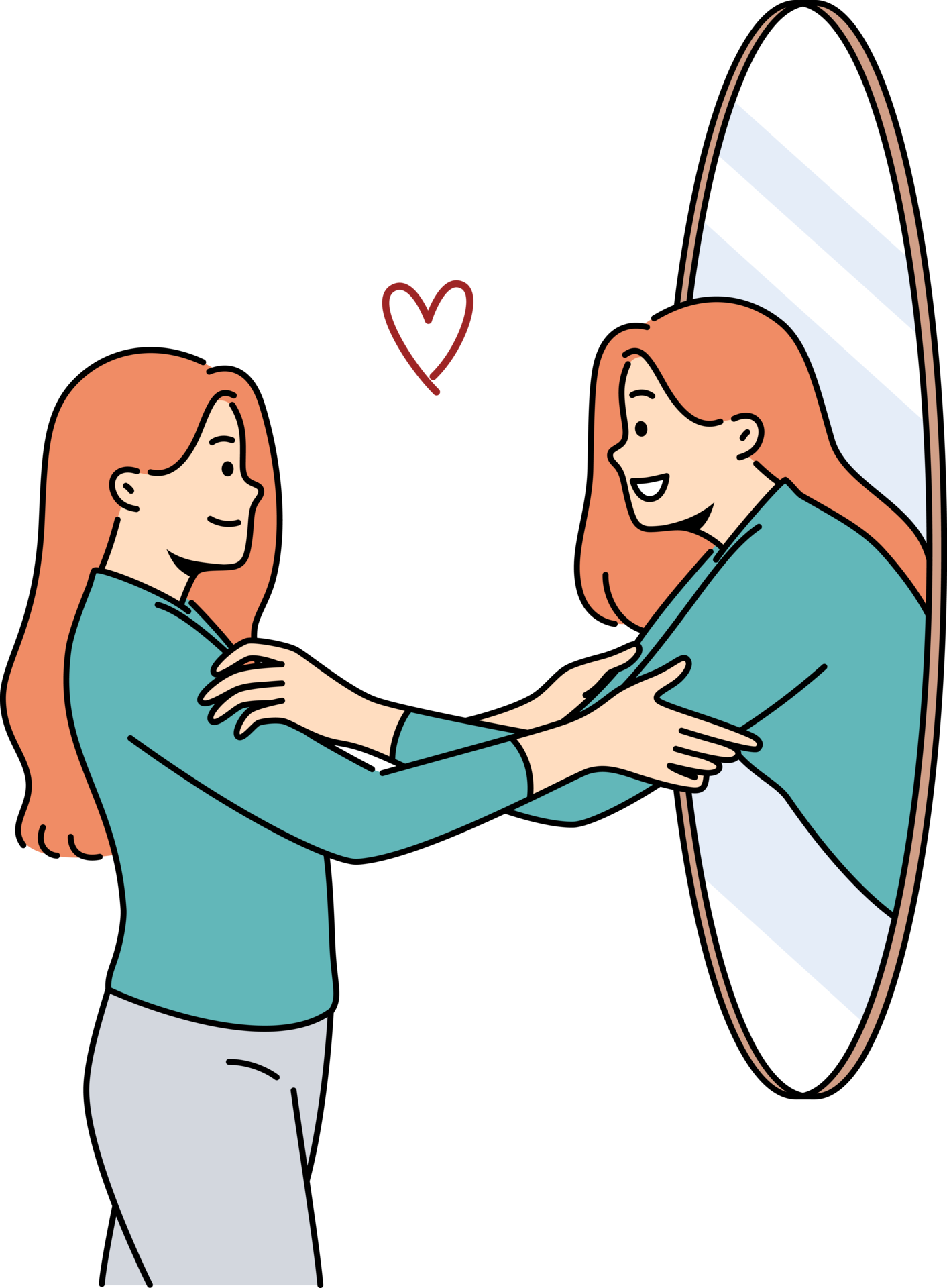 Woman Hugs Own Reflection In Mirror Demonstrating Narcissism And High
