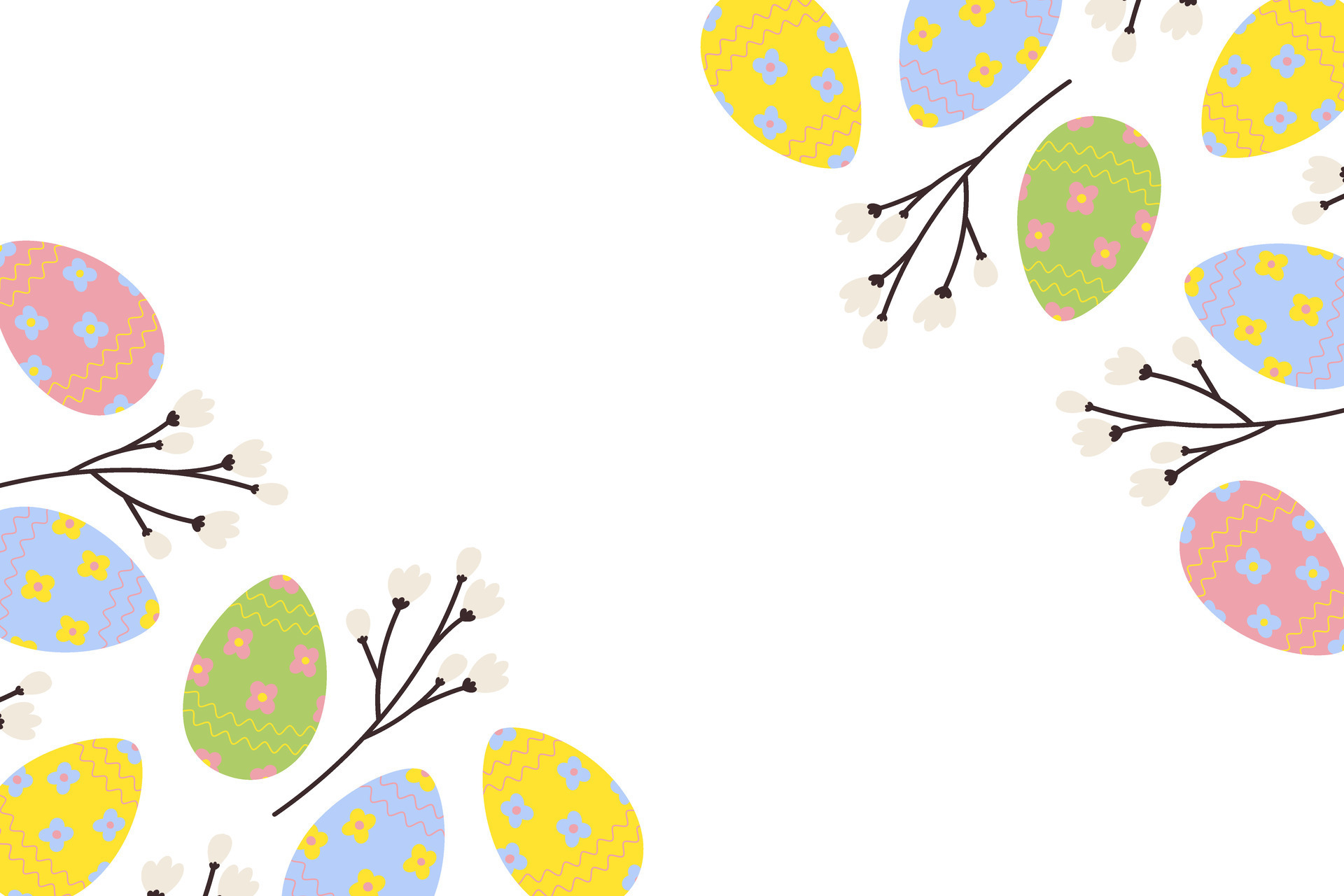 Easter corner frame with top and bottom border of vibrant painted eggs ...