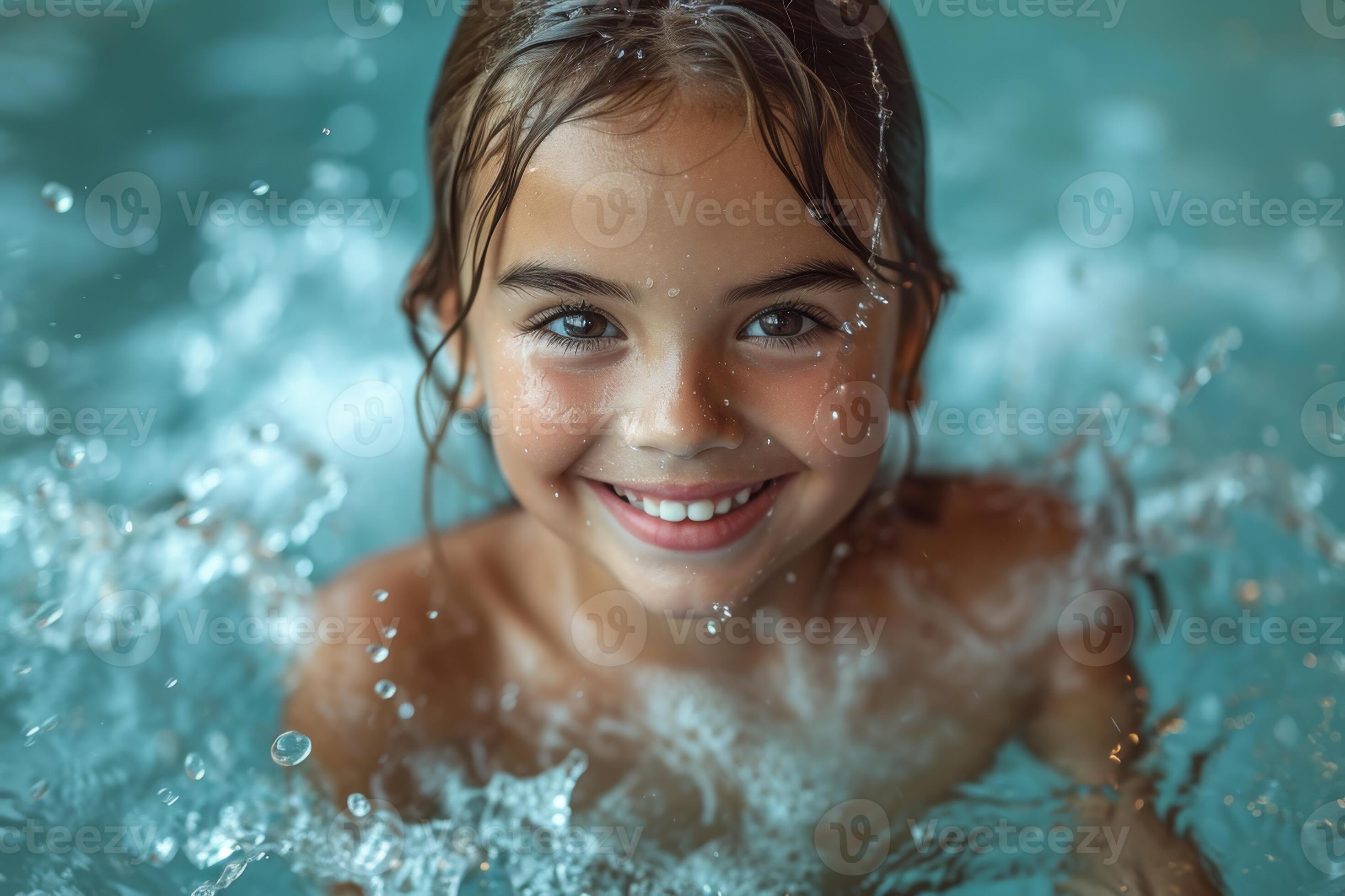AI generated A pretty little girl is swimming in the pool 37530045 Stock Photo at Vecteezy