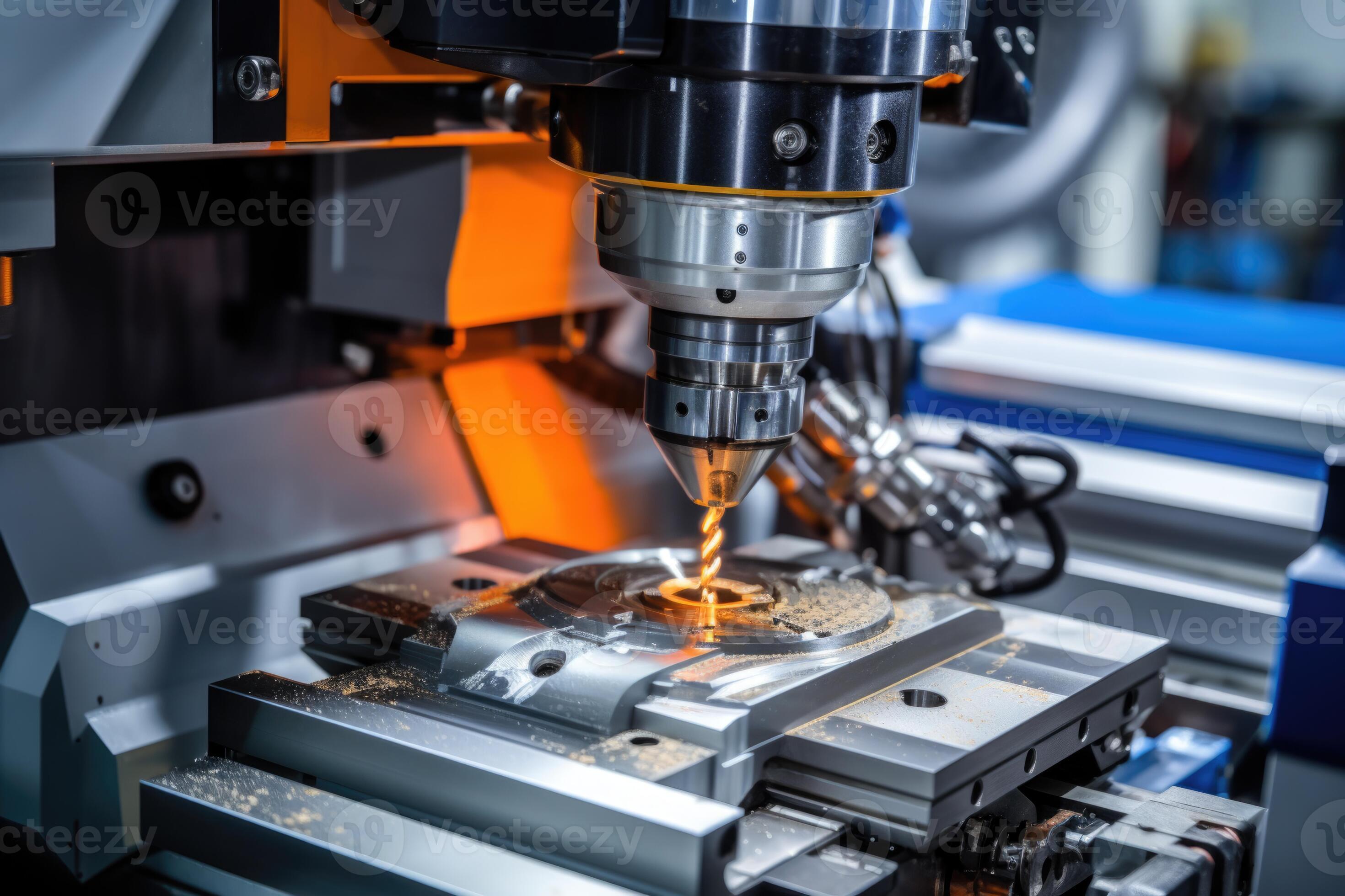 AI generated Metalworking on CNC machines, modern industrial technology for manufacturing ...