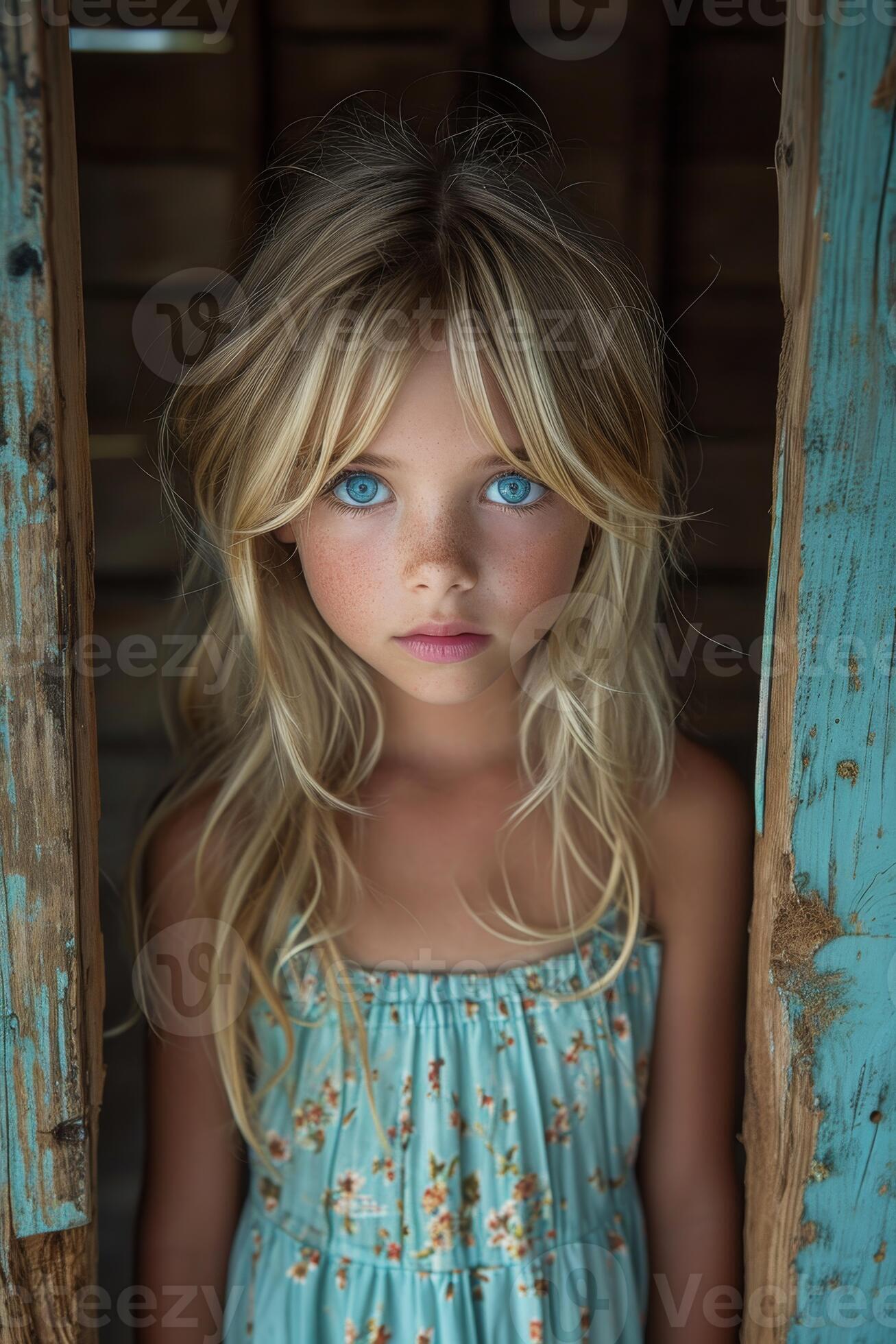 AI generated A close-up portrait of a little girl .She is a pretty ...