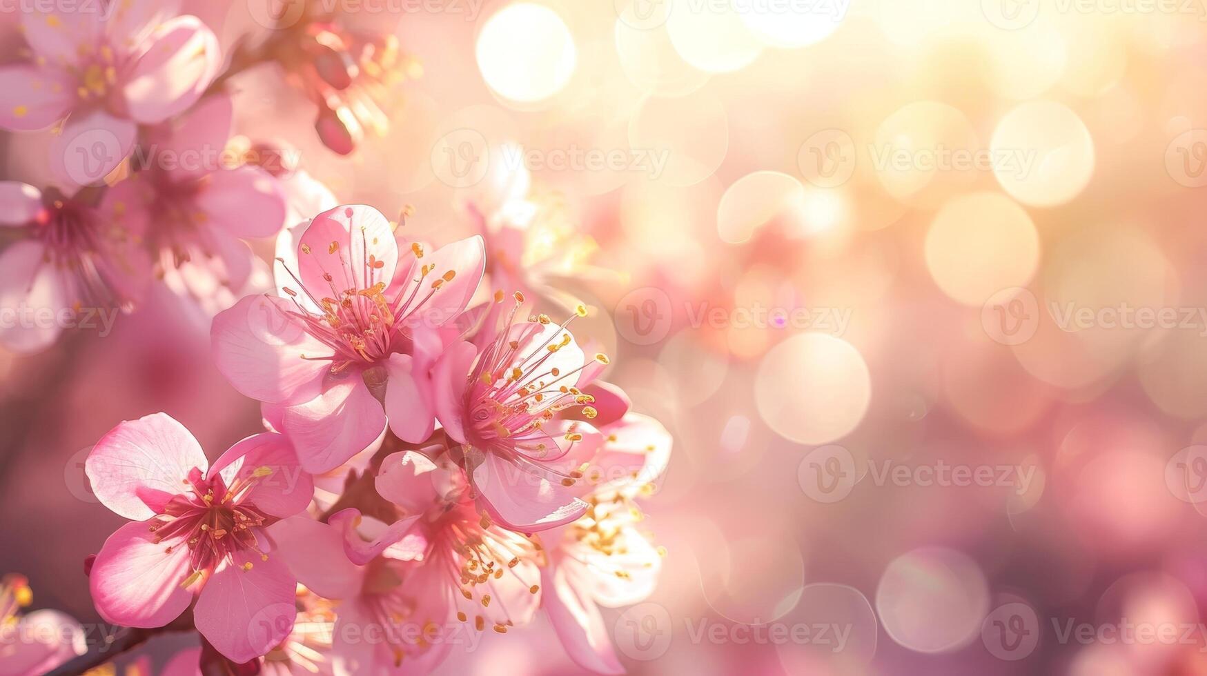 AI generated Panoramic spring background with beautiful pink cherry ...