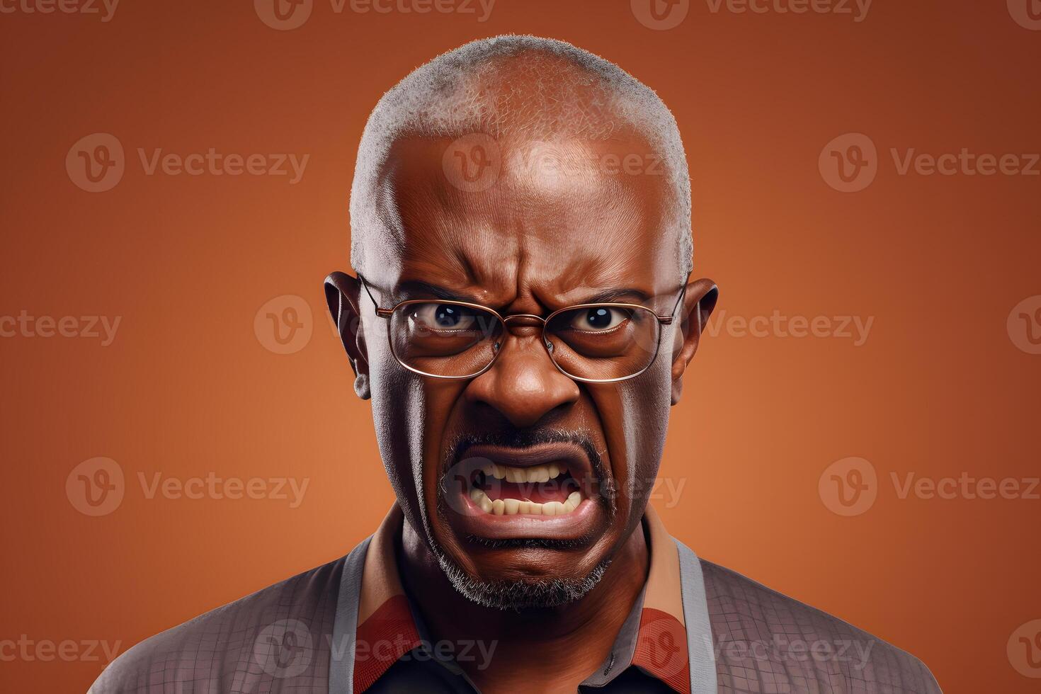 AI generated Angry mature African American man with glasses yelling ...