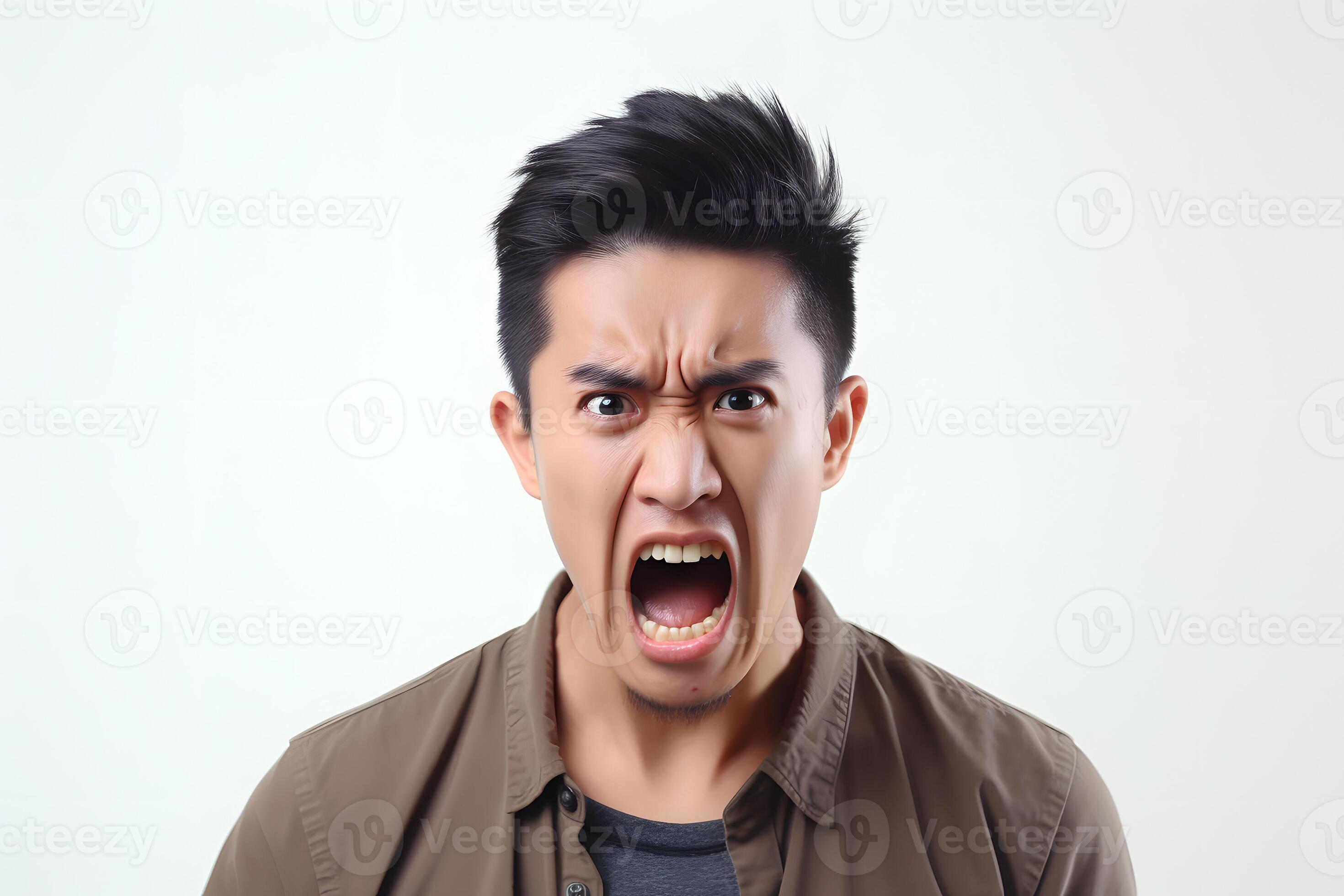 AI generated Angry young adult Asian man yelling, portrait on white ...