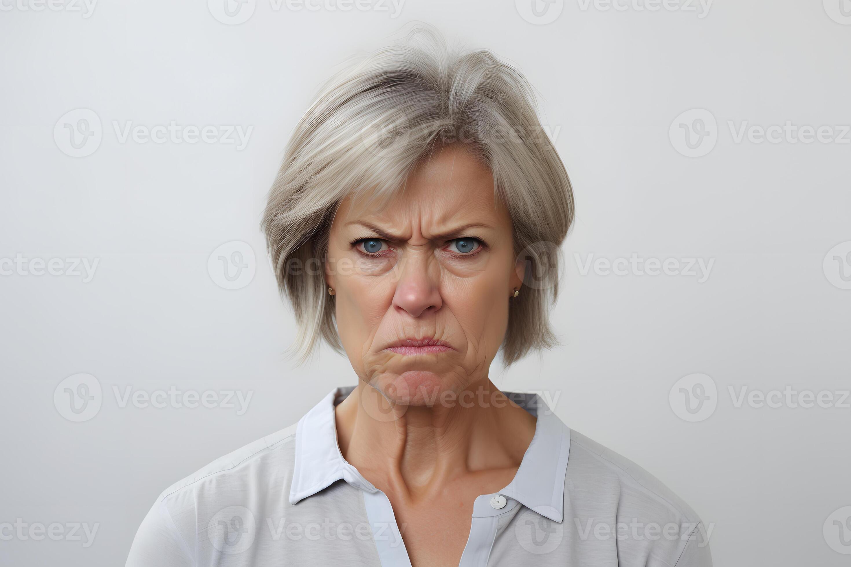 AI generated Angry and disgusted senior Caucasian woman, head and ...