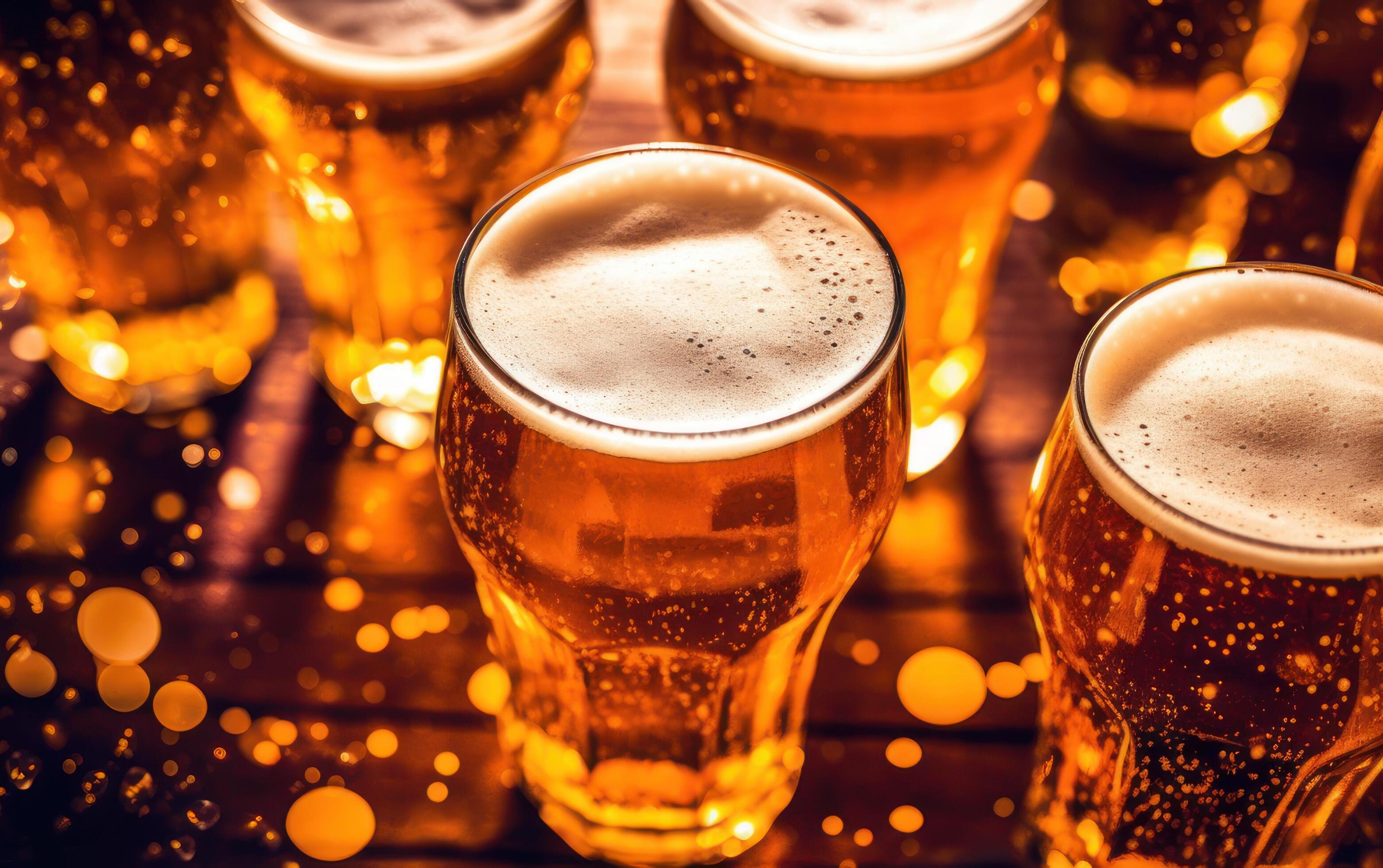 Ai Generated Happy Friends Cheering Beer Glasses At Brewery Pub Garden