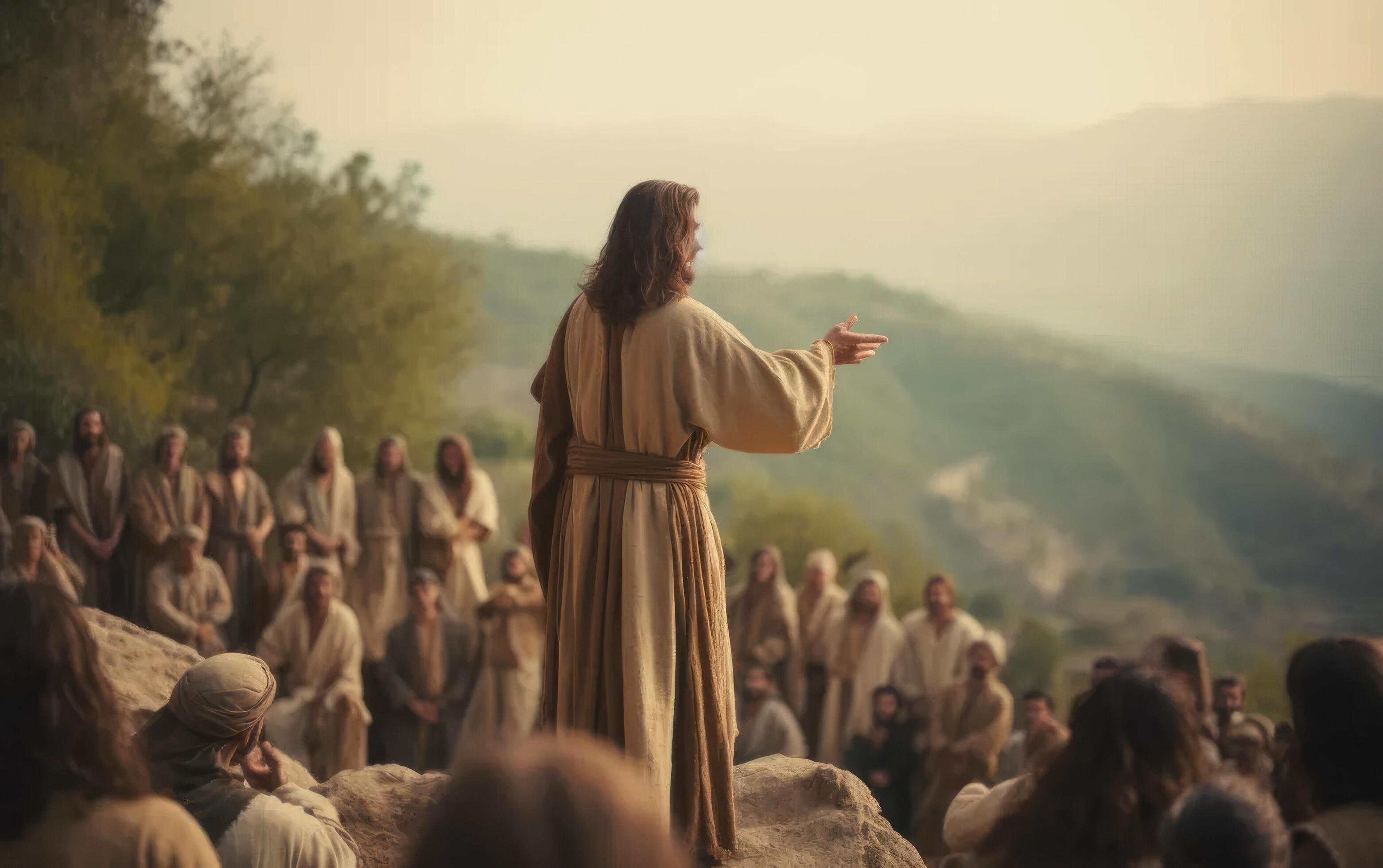 AI generated The Sermon on the Mount Jesus God religious faith story from Bible. Generated ai ...