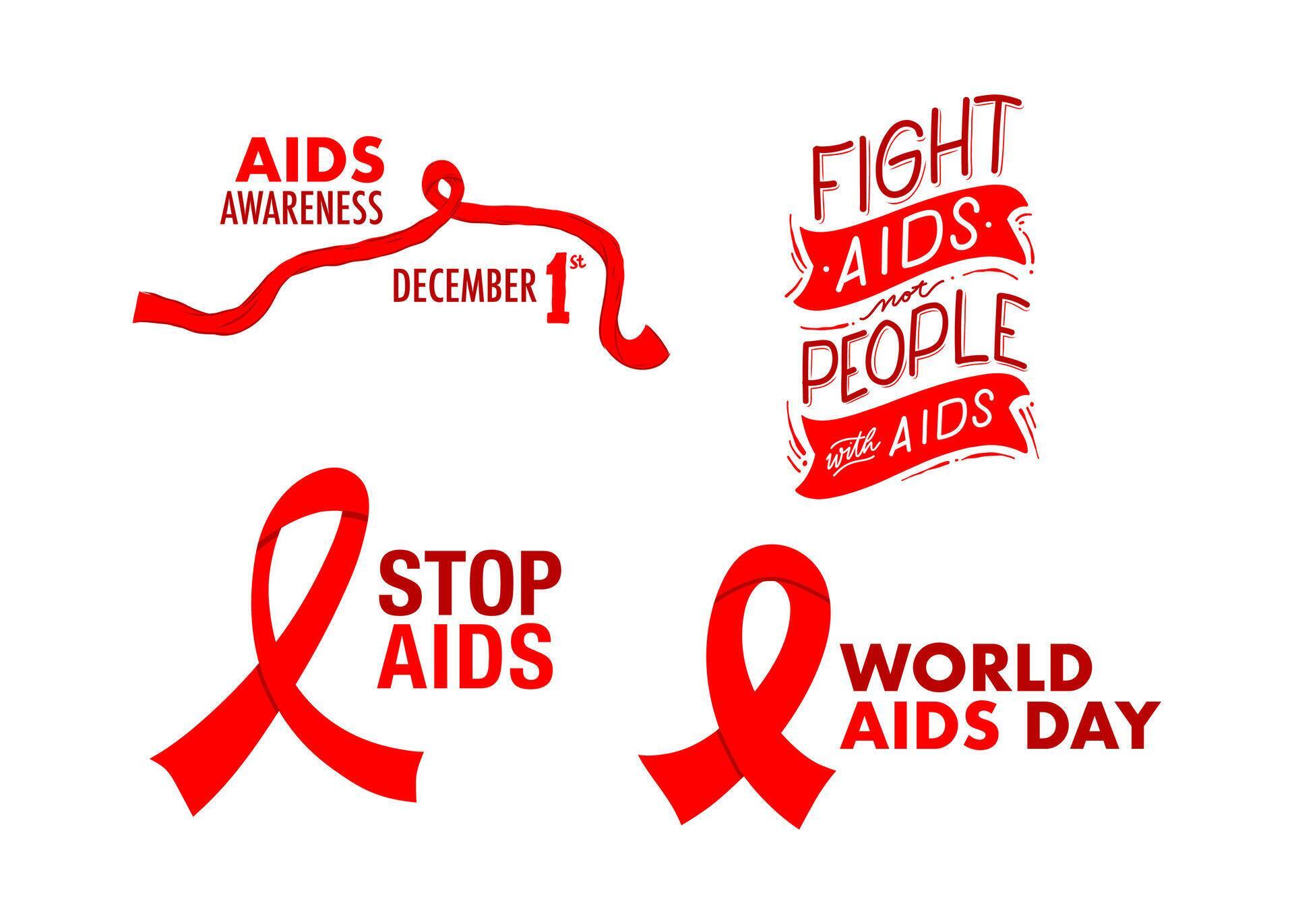 Hand Drawn World Aids Day Vector Set Illustration December 1st Aids