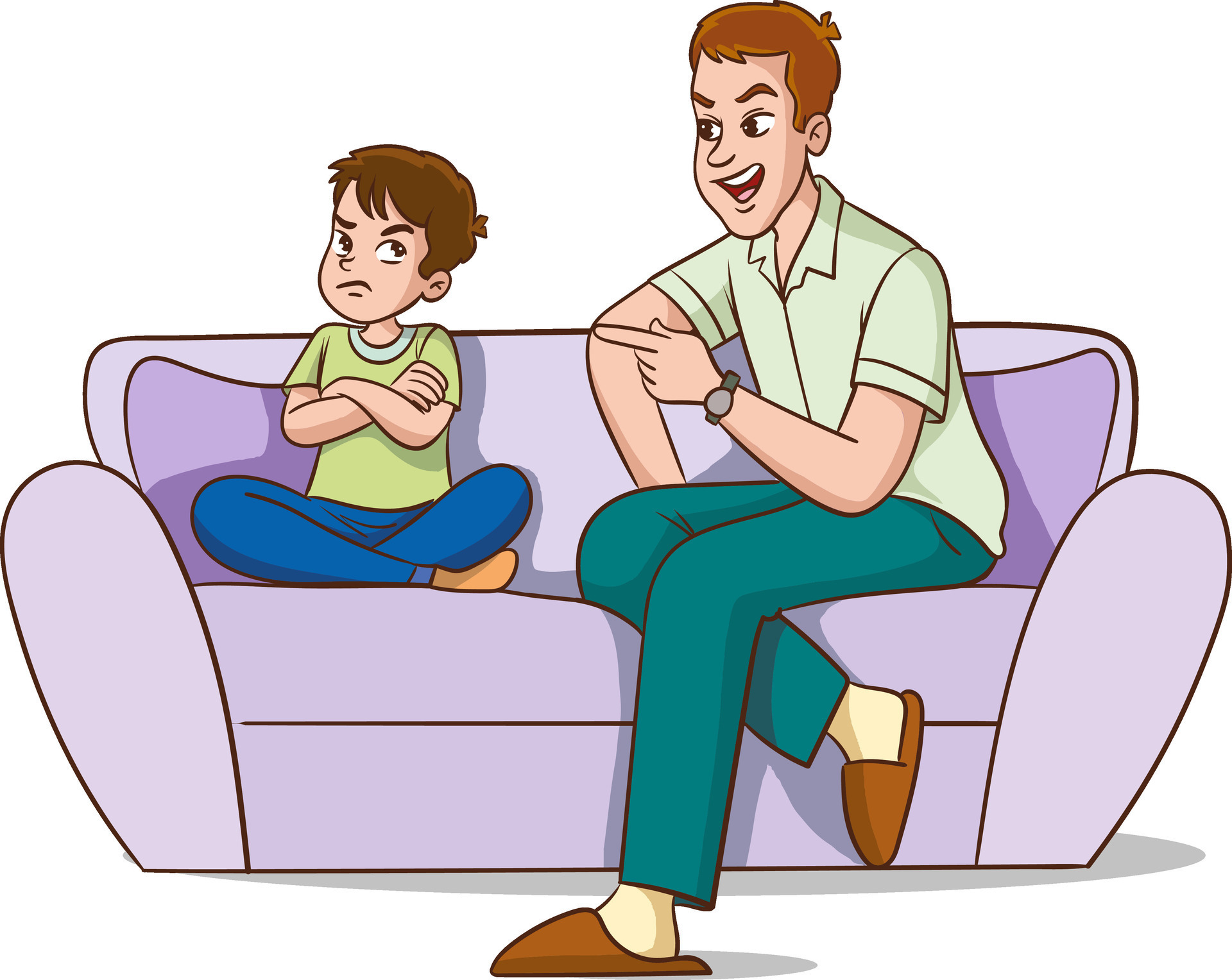 Vector cartoon illustration of father scolding His Son. Angry Dad Yells at Little Sad Kid. Angry ...