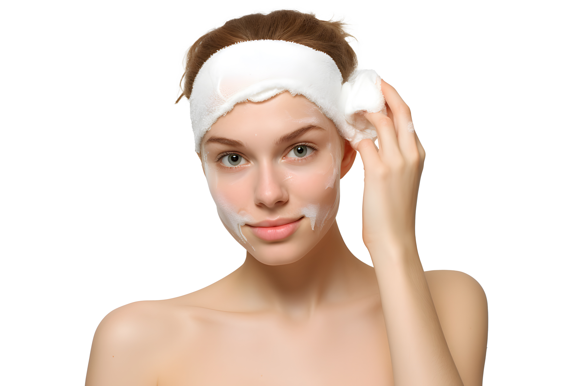 Ai Generated Close Up Photo Of A Young Girl Applying Cream To Her Face Without Background