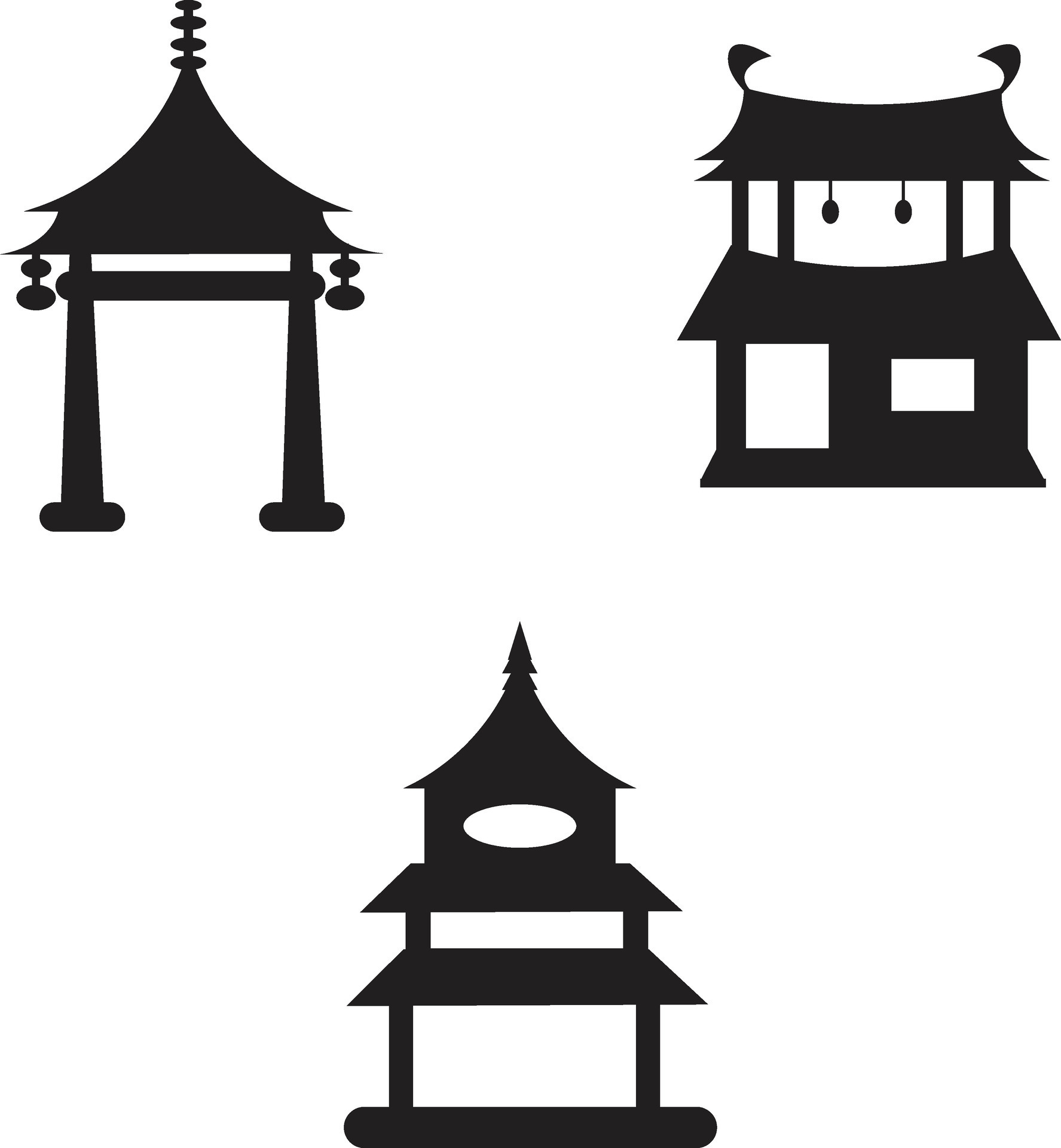 Collection of Traditional Chinese Building. Religious Building. Black ...