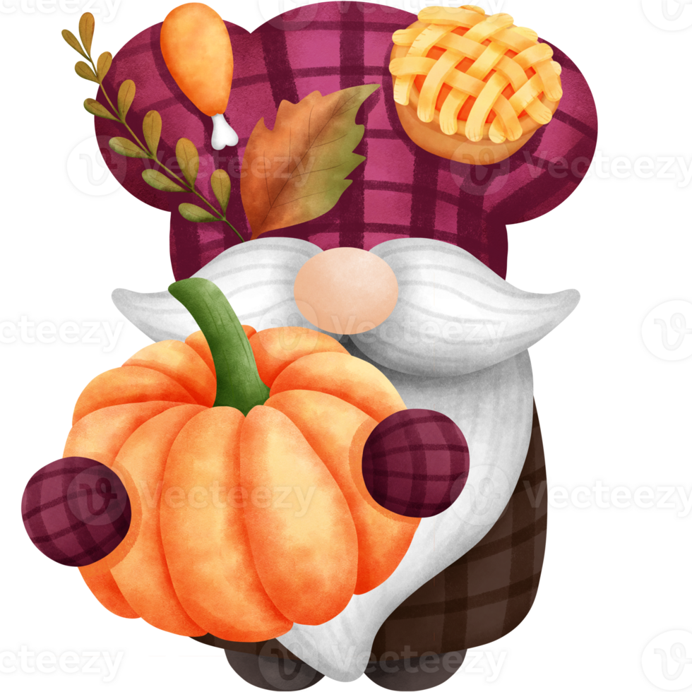 Watercolor whimsical thanksgiving gnome with pumpkin clipart ...