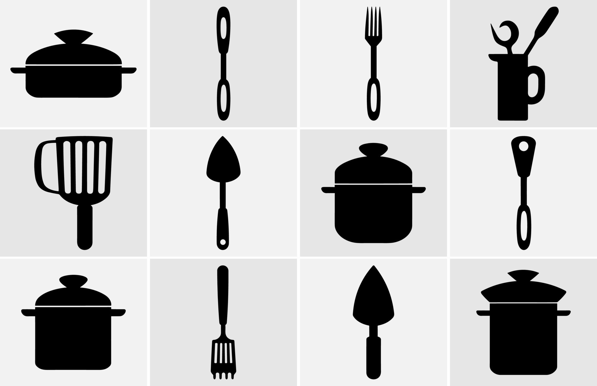 Kitchen tools silhouette, Kitchen utensils silhouette-Vector Silhouette ...