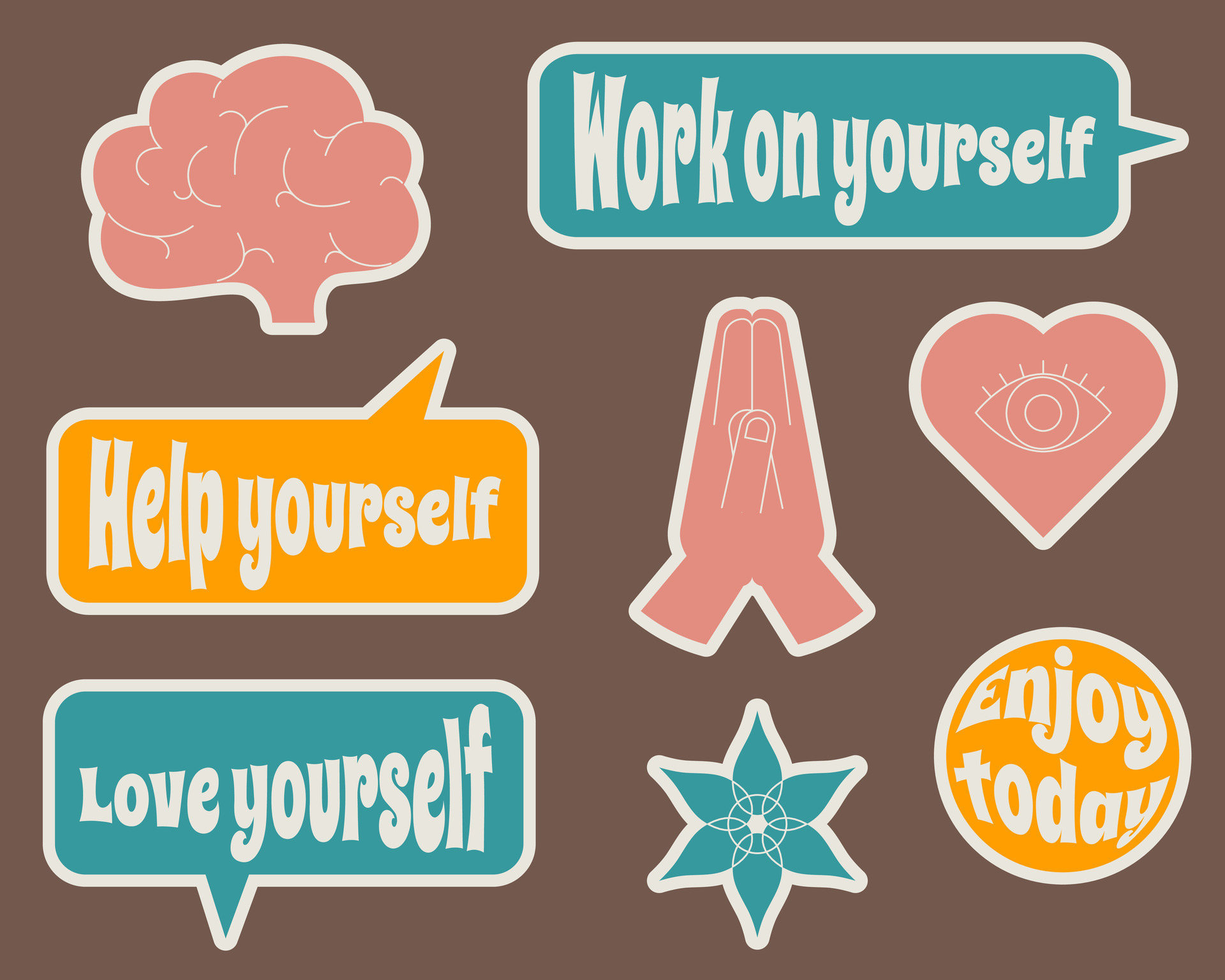 A Set Of Colored Stickers With Motivational Quotes In Retro Style