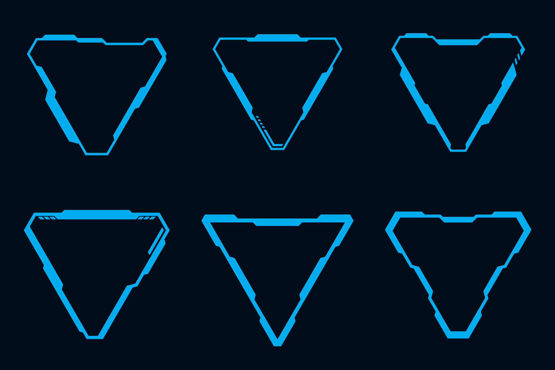 Vector technology futuristic set hi tech triangle shape frame element. HUD focus sci-fi square ...