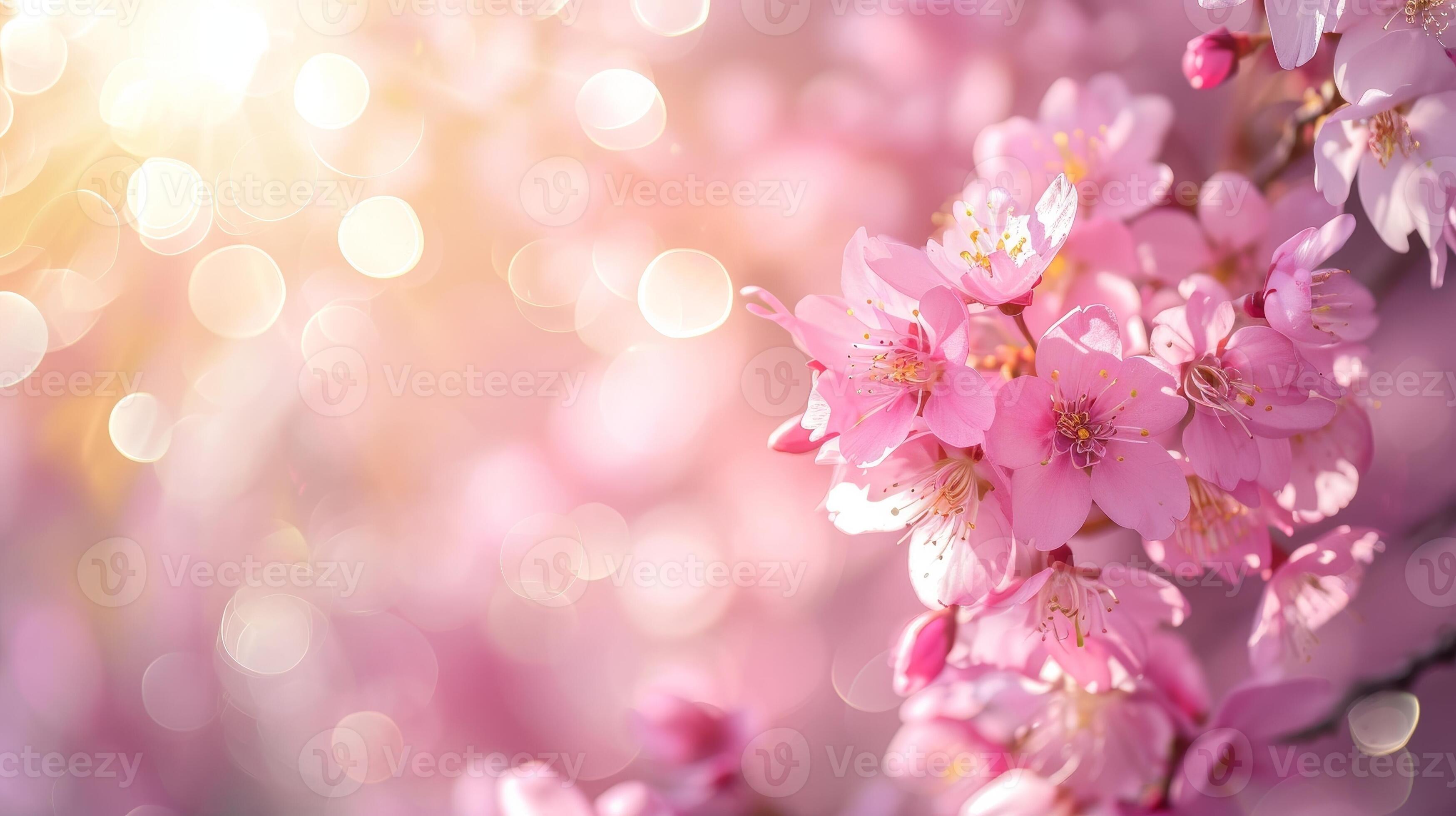 AI generated Panoramic spring background with beautiful pink cherry ...