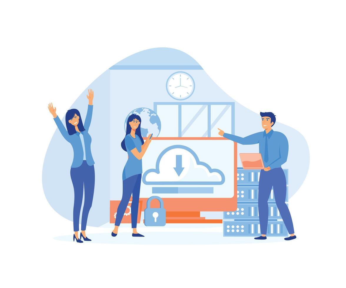 Cloud Computing Concept Business People Storing Data On Cloud Server 37803232 Vector Art At