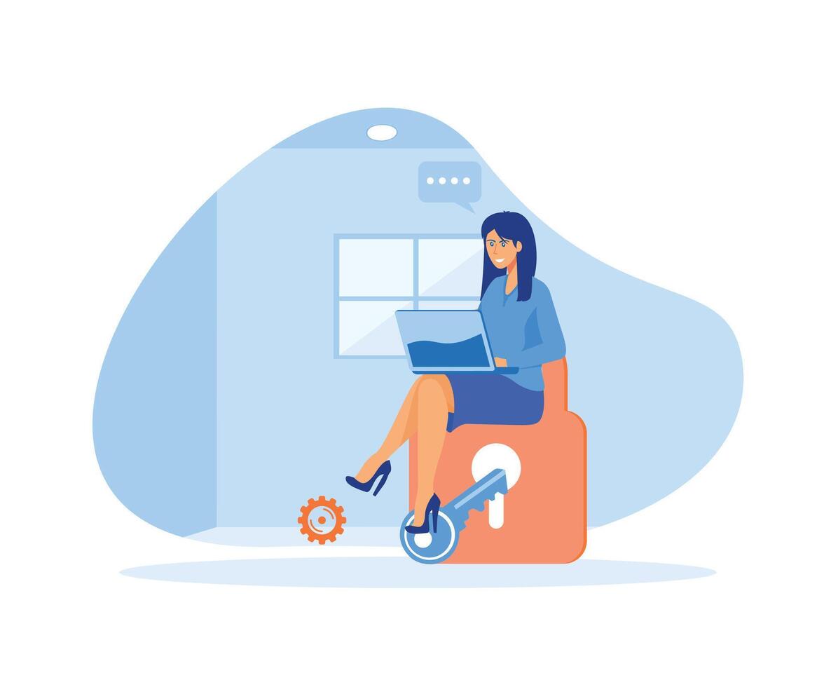 Data Security Protected Access Control Privacy Data Protection Flat Vector Modern