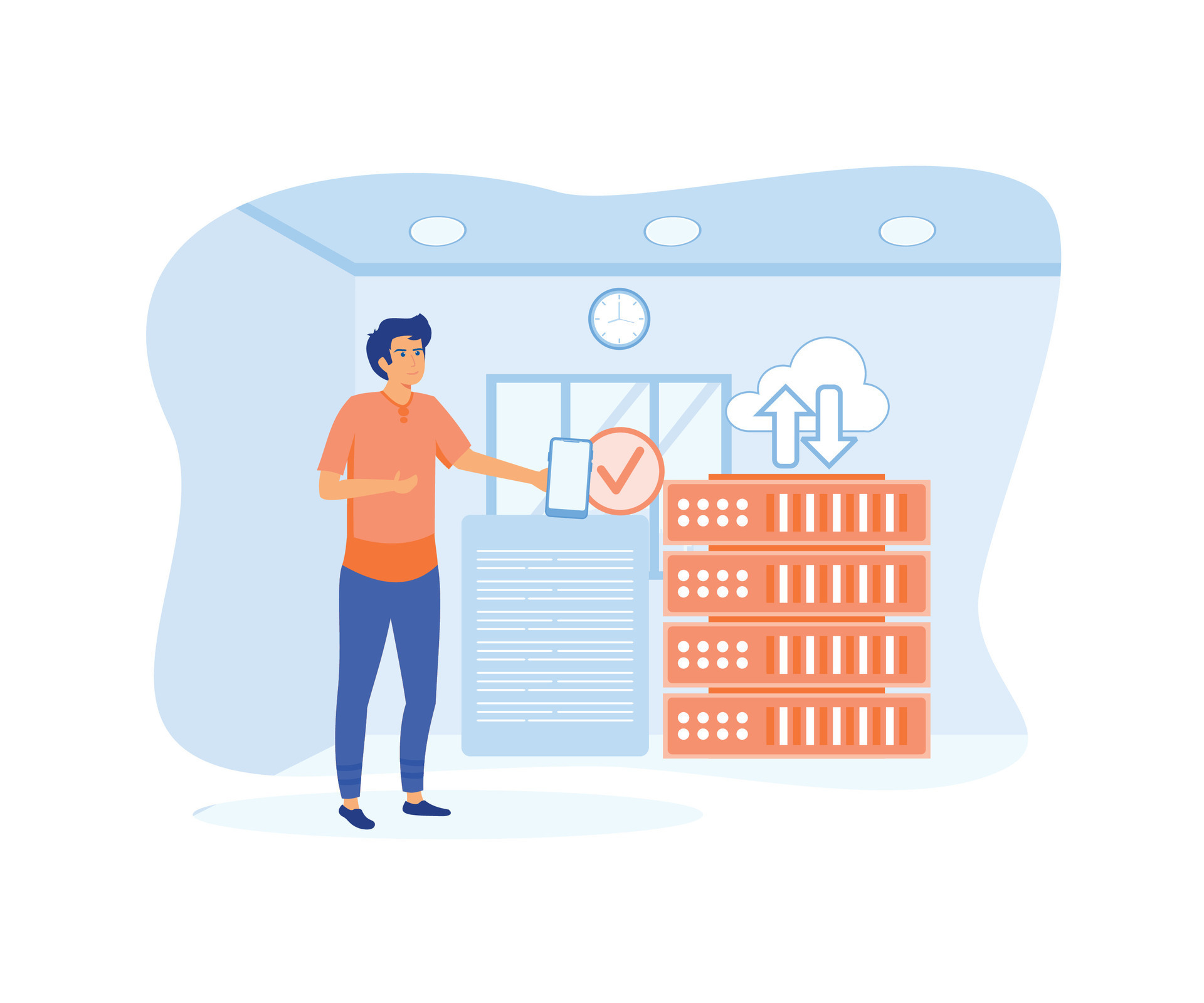 Cloud Storage Abstract Concept Digital Hosted Storage Database Security Flat Vector Modern