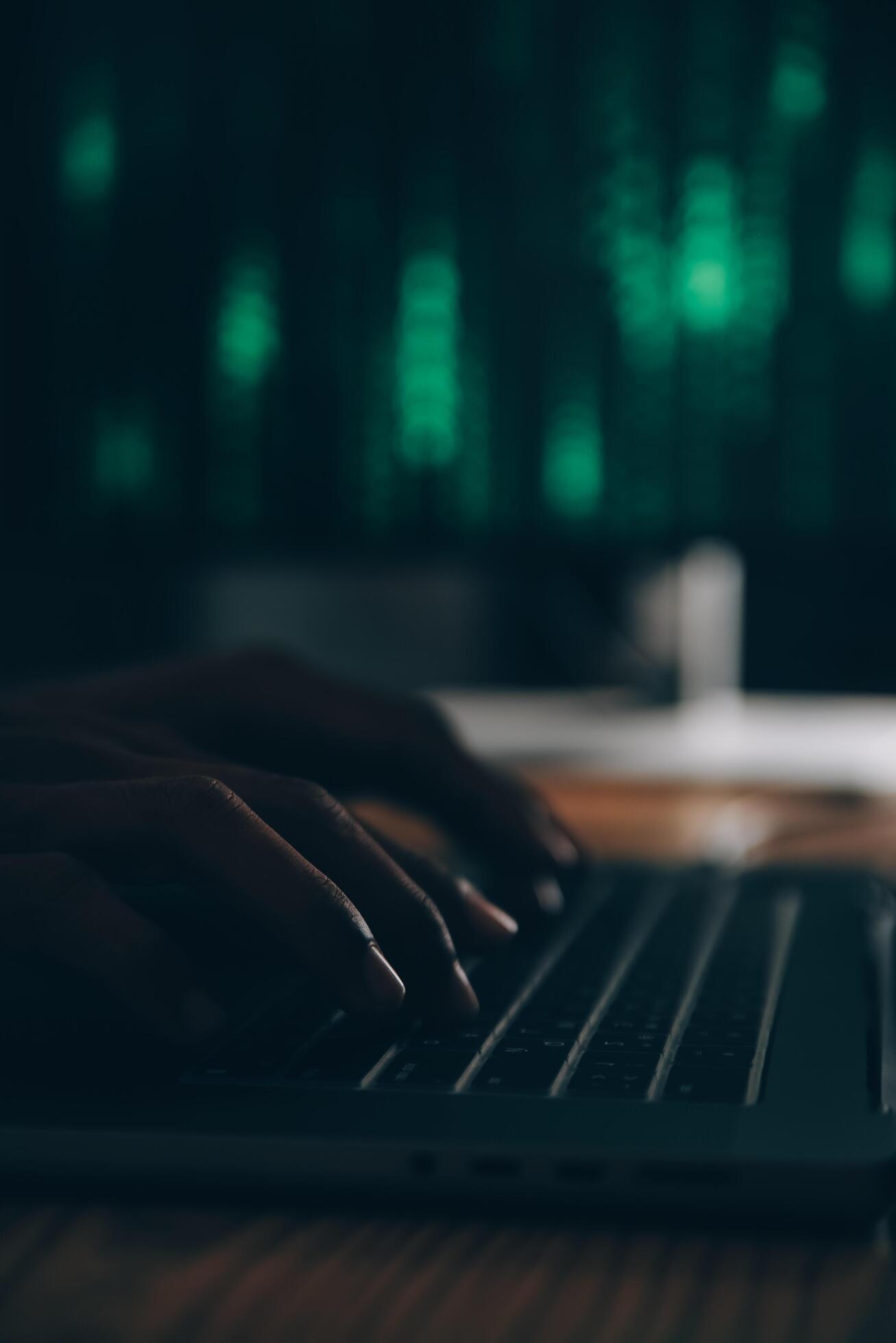 Hacker Code In Laptop Cyber Security Privacy Or Hack Threat Coder Or Programmer Writing Virus