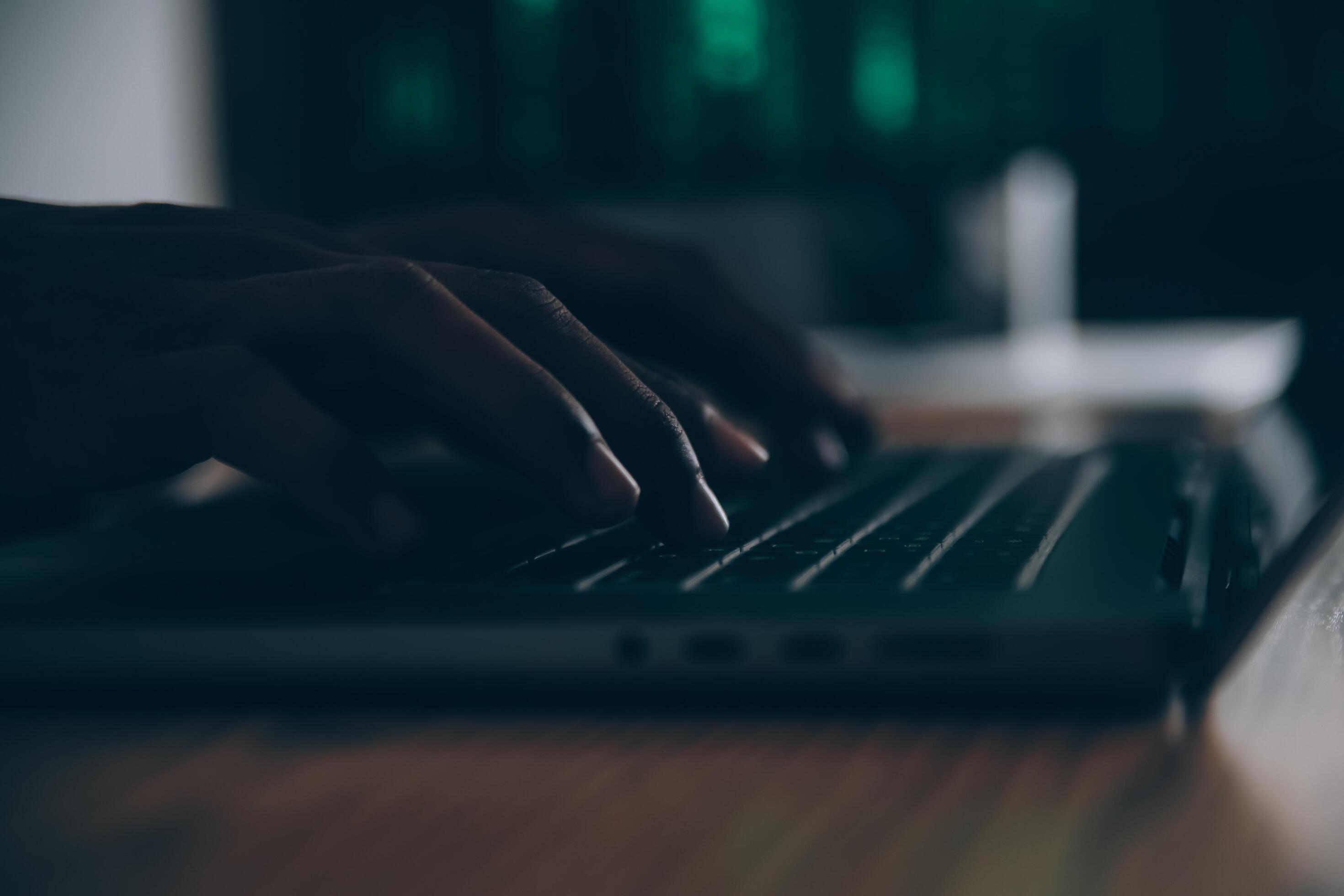 Hacker Code In Laptop Cyber Security Privacy Or Hack Threat Coder Or Programmer Writing Virus