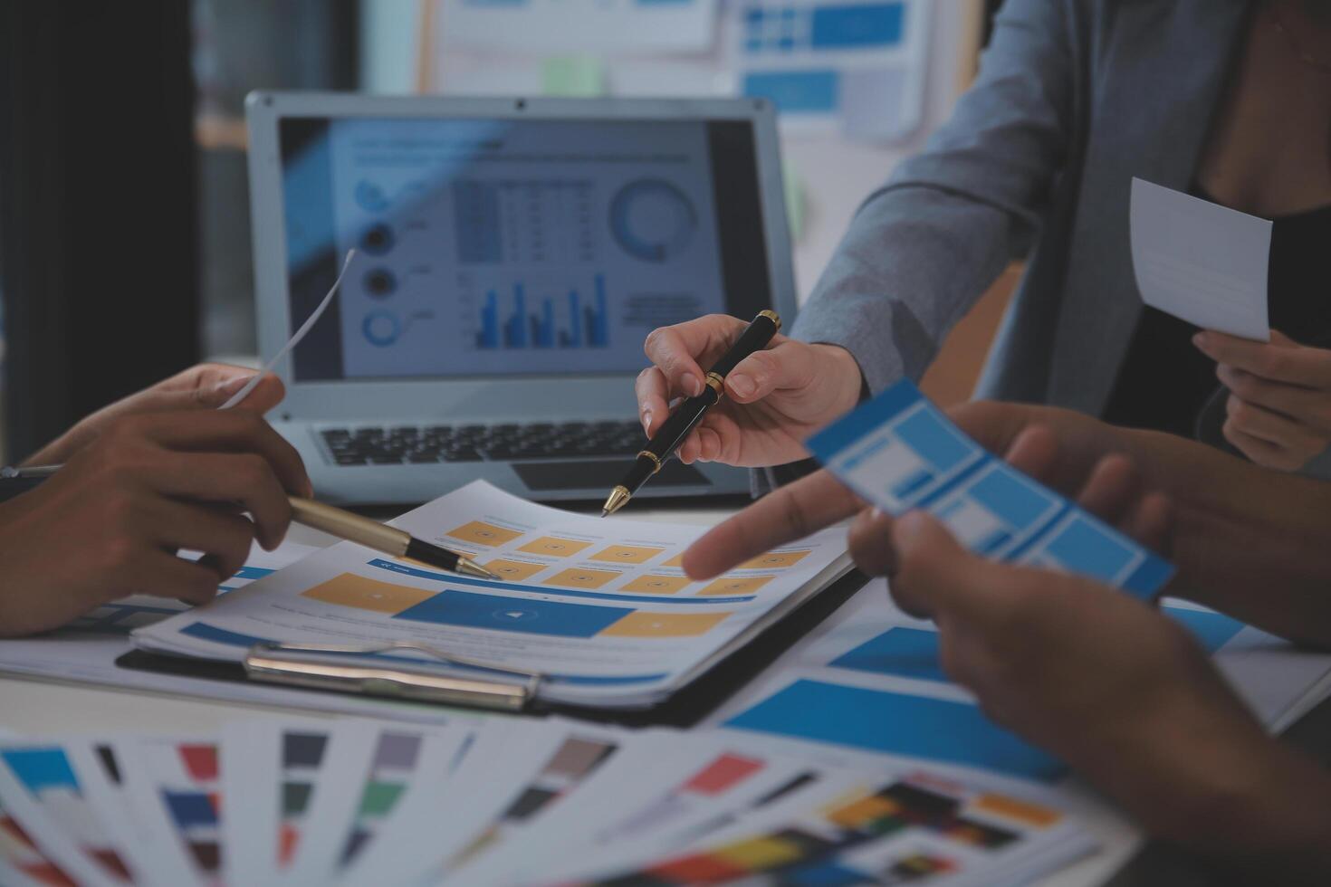 Close Up Ux Developer And Ui Designer Use Augmented Reality Brainstorming About Mobile App