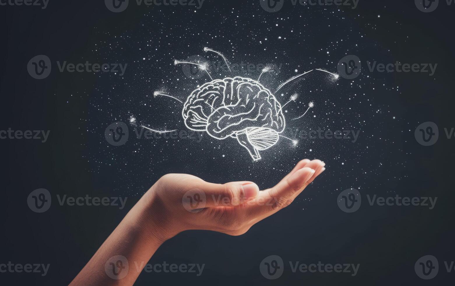 AI generated Hand Presenting Holographic Brain 37813032 Stock Photo at ...