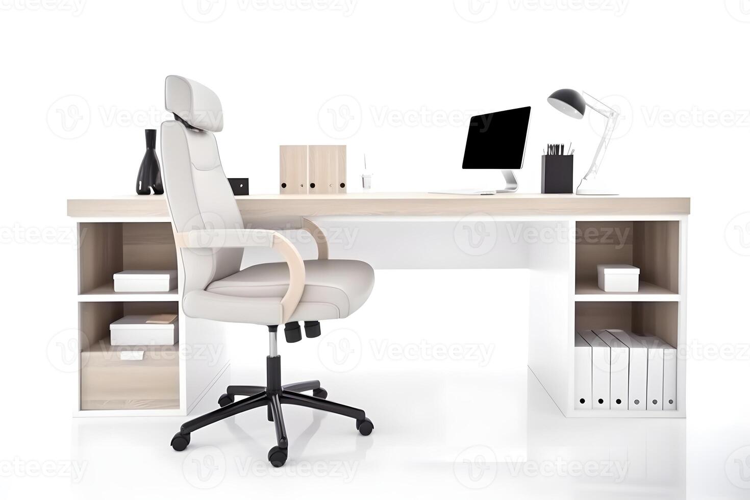 AI generated Office workplace desk in front of empty chair isolated on ...