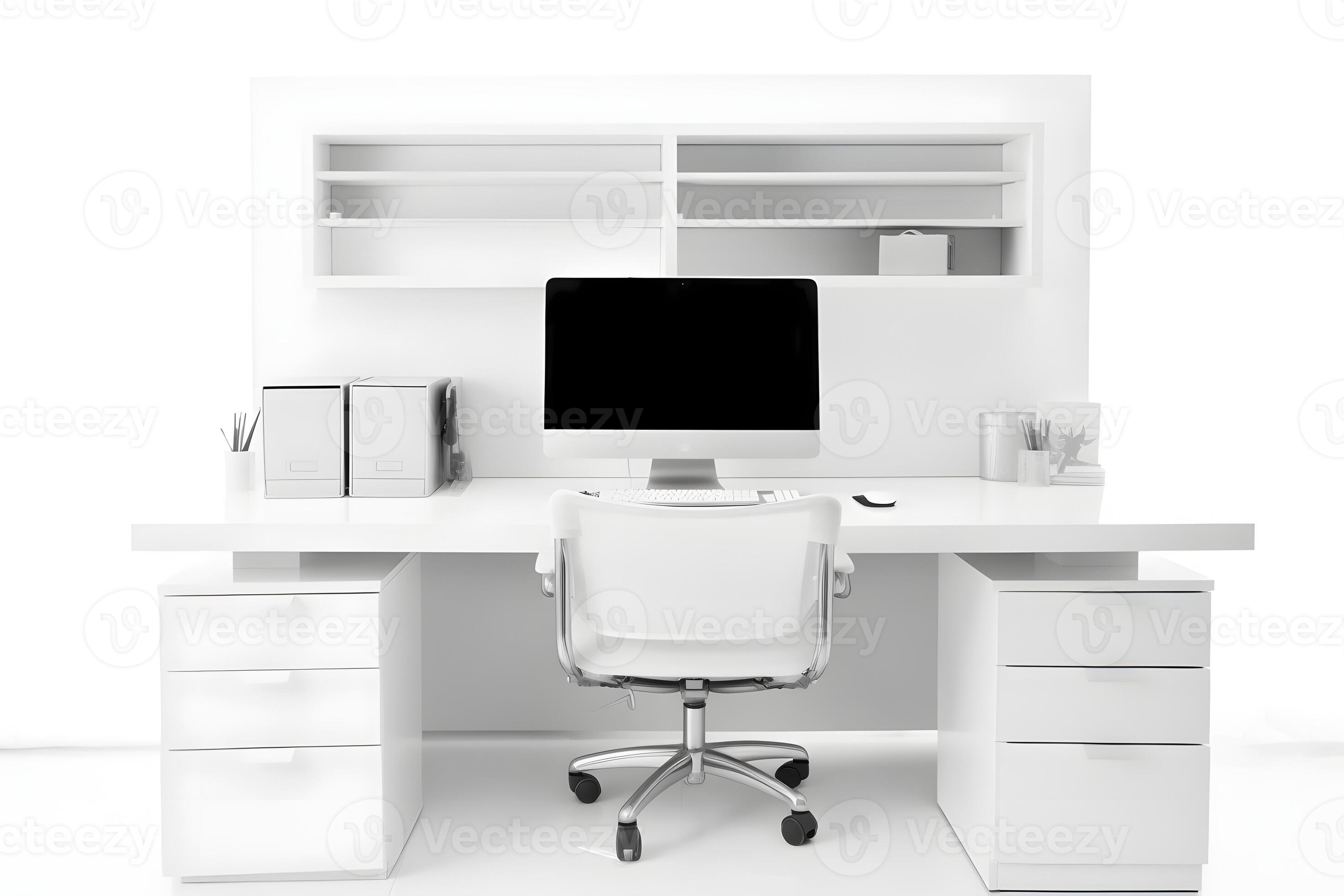 AI generated Office workplace desk in front of empty chair isolated on ...