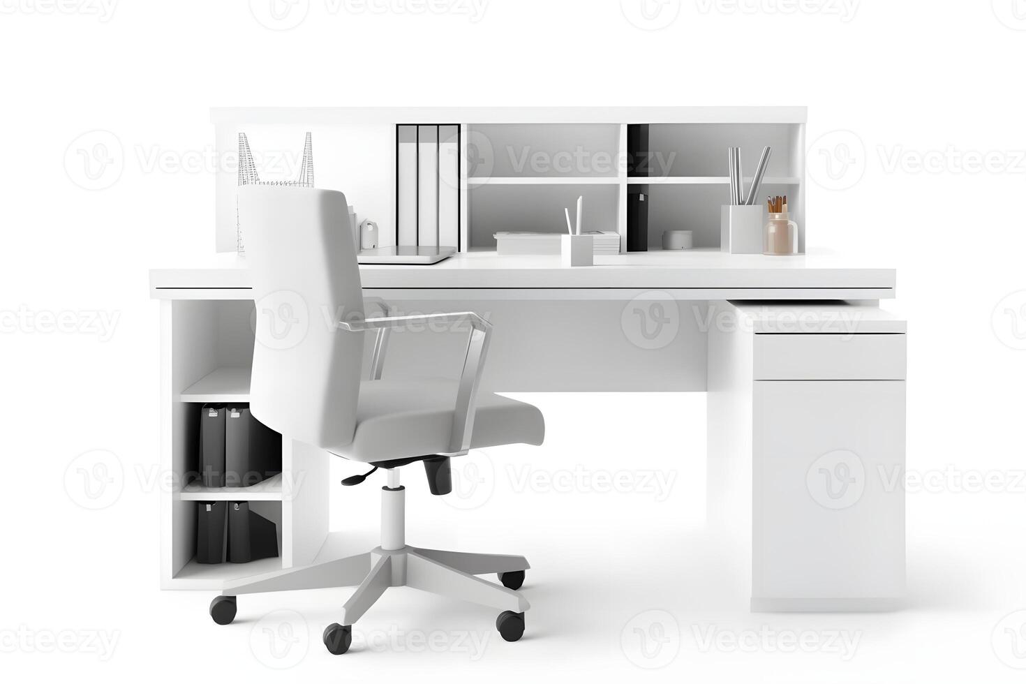 AI generated Office workplace desk in front of empty chair isolated on ...