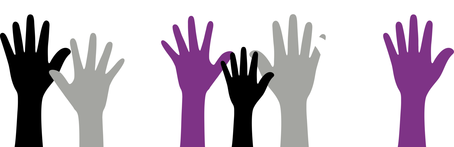 Silhouette Of Black Grey White And Purple Colored Hands As The Colors