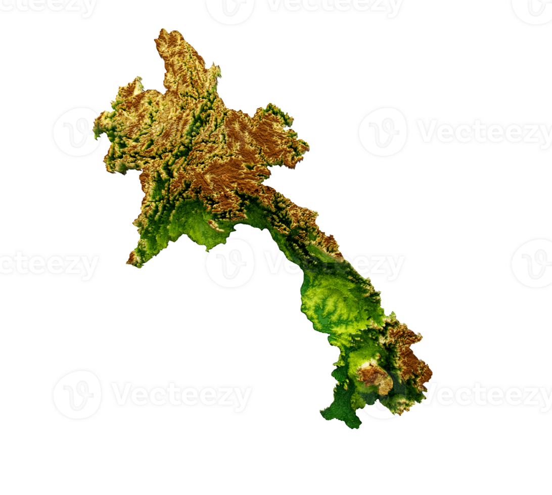 Laos Map Shaded Relief Color Height Map 3d Illustration 37845375 Png