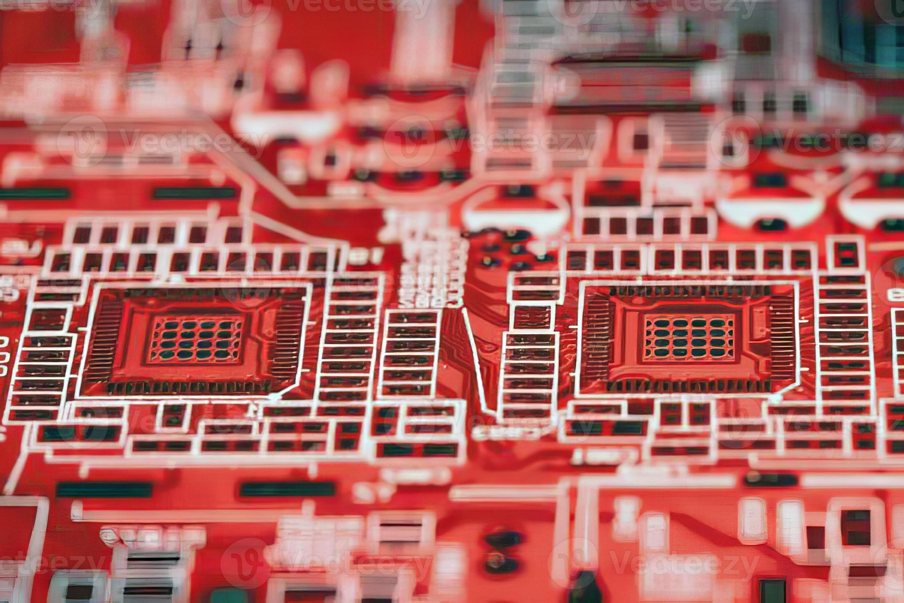 Computer processor and motherboard, microchip details close view. Hi ...