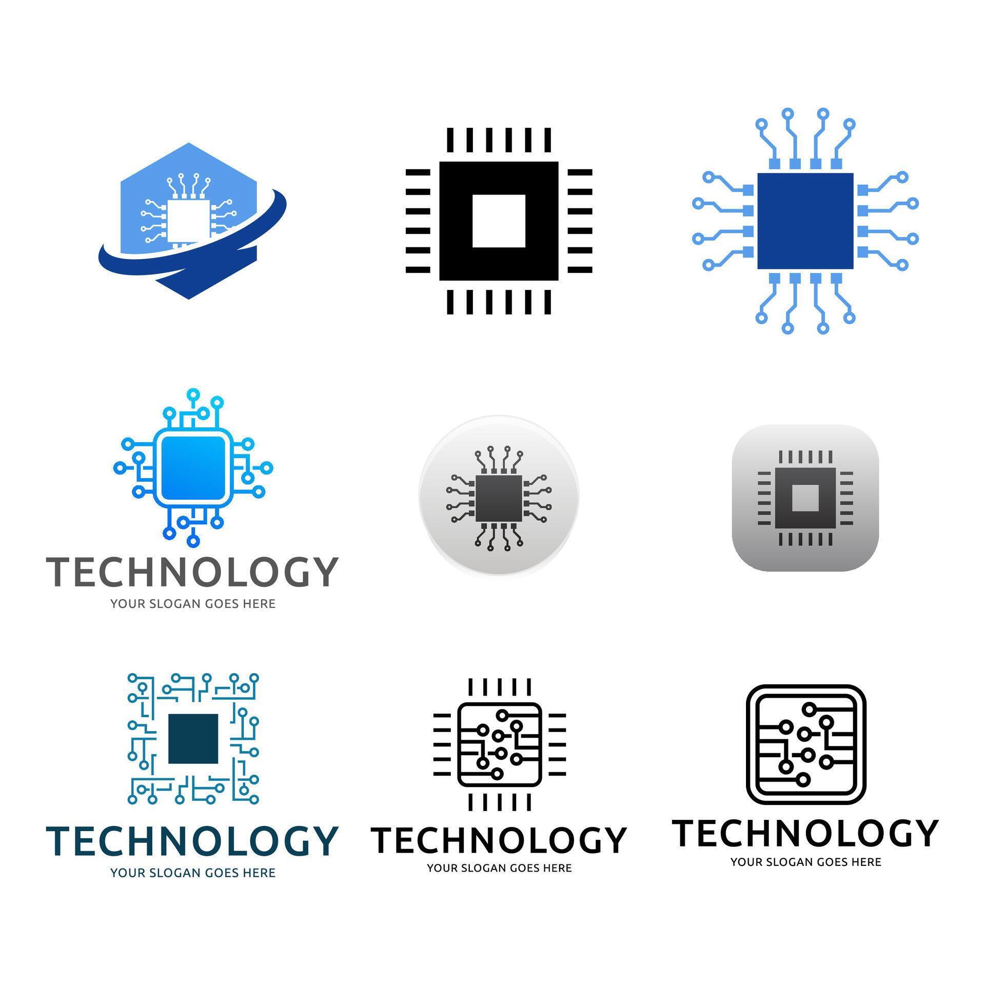 Set of Technology logo. Artificial intelligence AI processor chip icon. AI Processor circuit ...