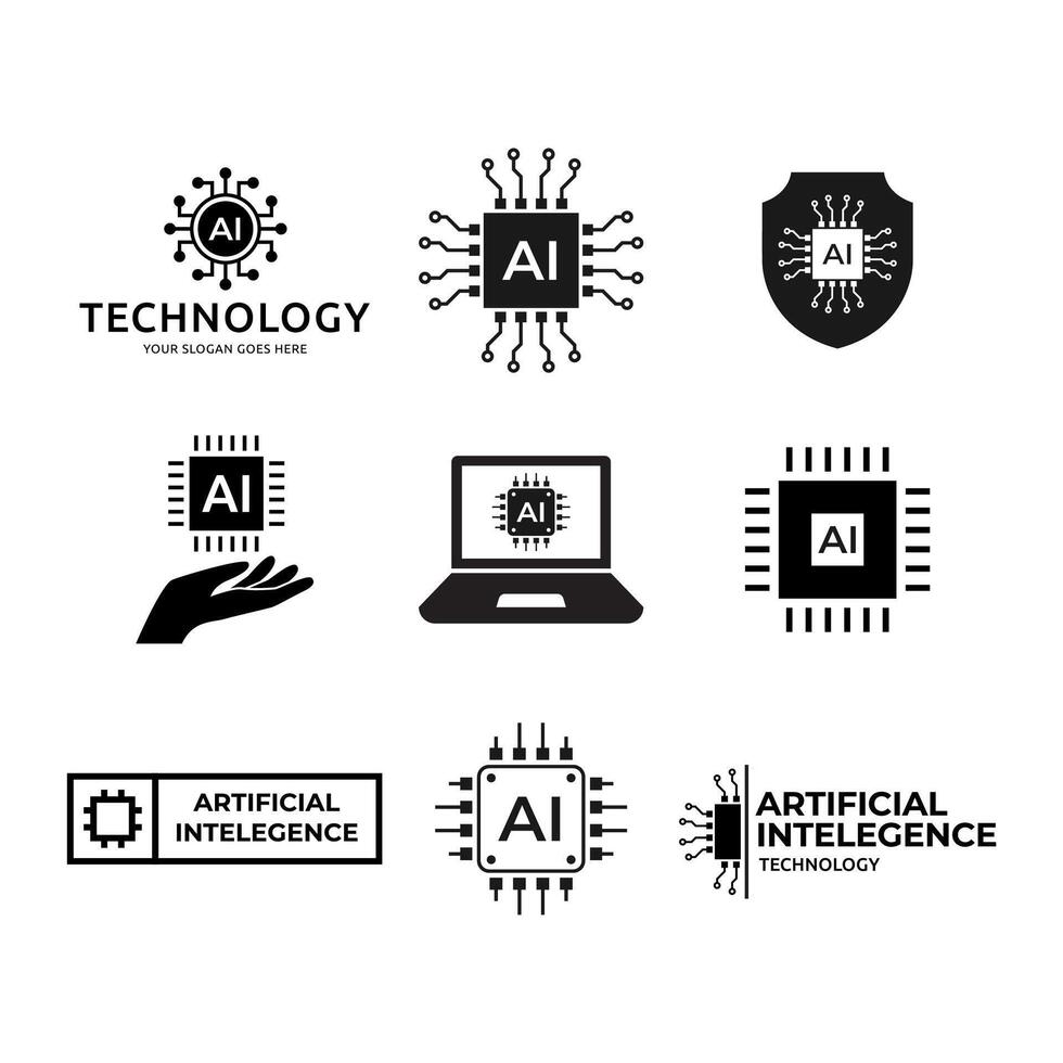 Artificial intelligence AI processor chip icon. AI Processor circuit vector set. 37894122 Vector ...