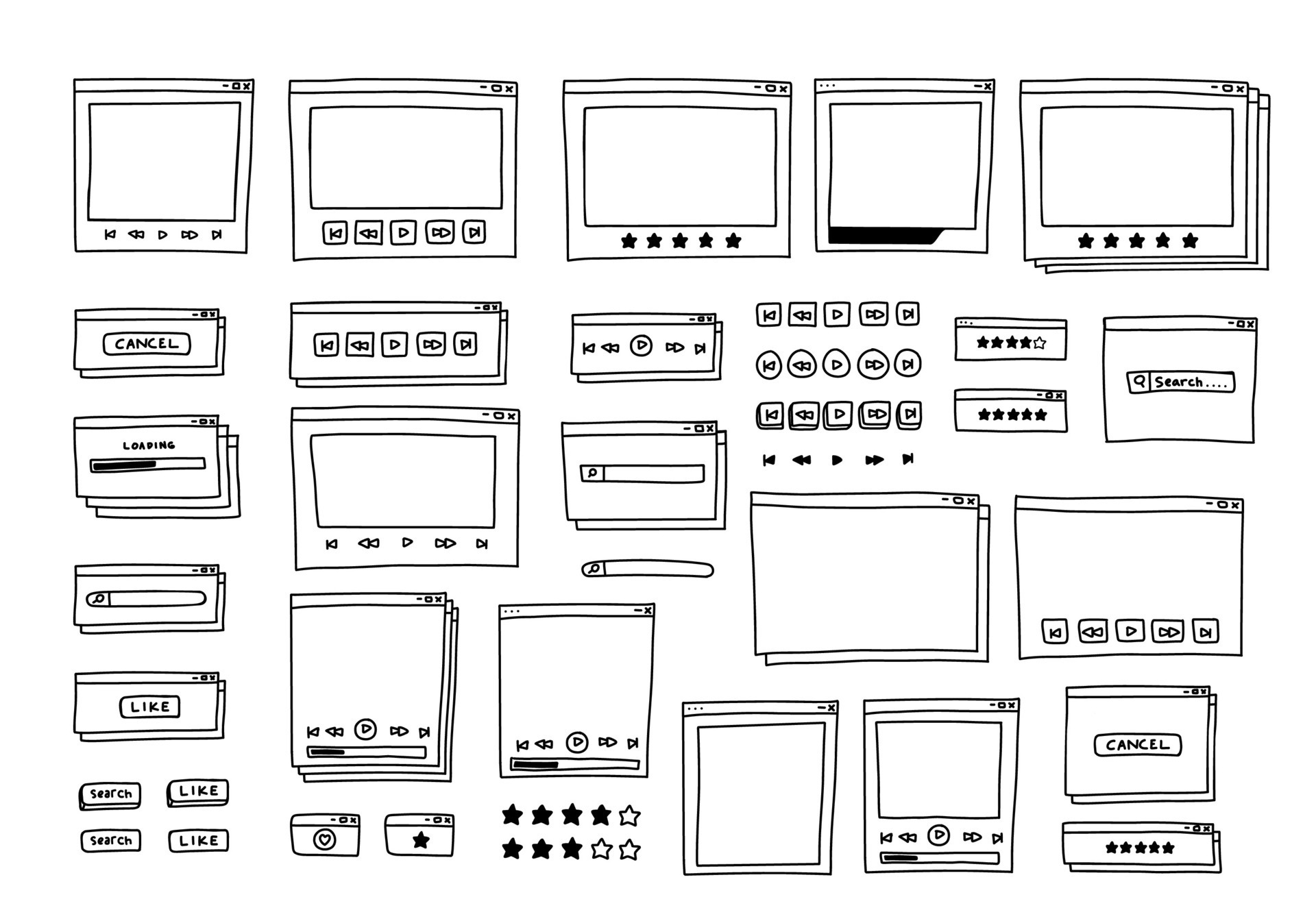 Vector Set Collection Of Hand Drawn Ui User Interface Outline Doodle Drawing Black And White