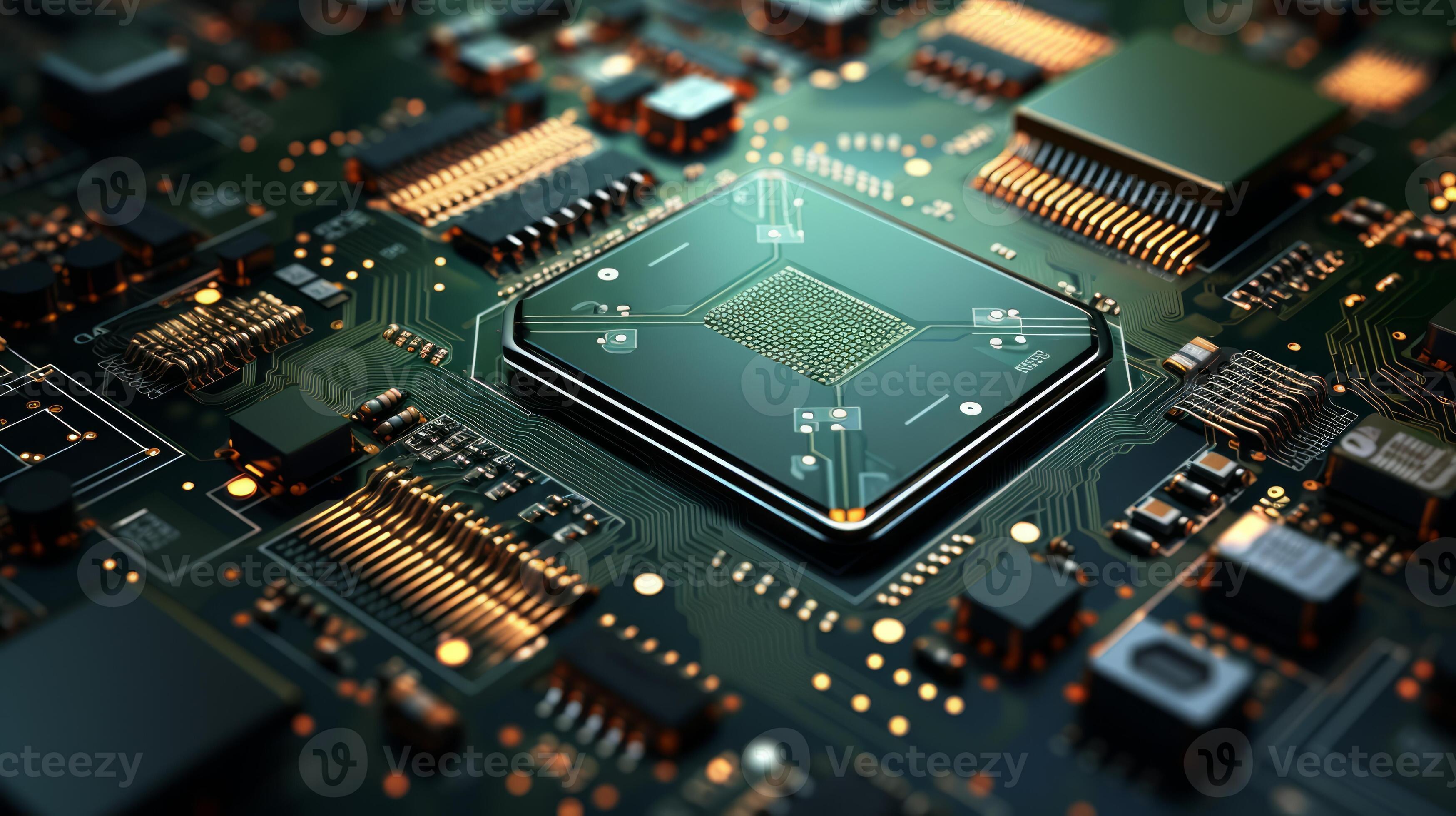 AI generated Close-up of a computer motherboard, showcasing intricate ...
