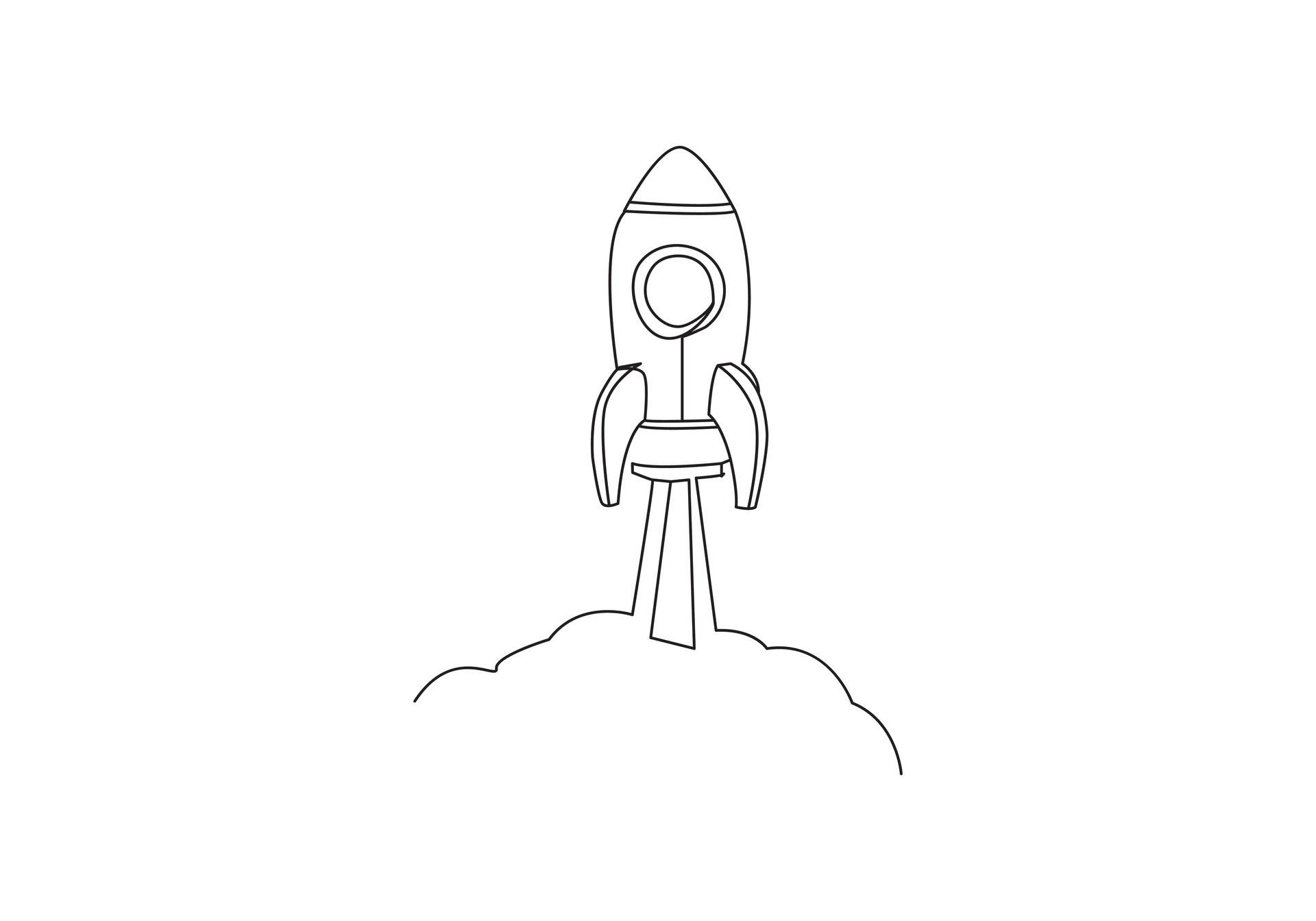 Rocket In Continuous One Line Drawing Rocket Space Ship Launch Line Art Vector Illustration