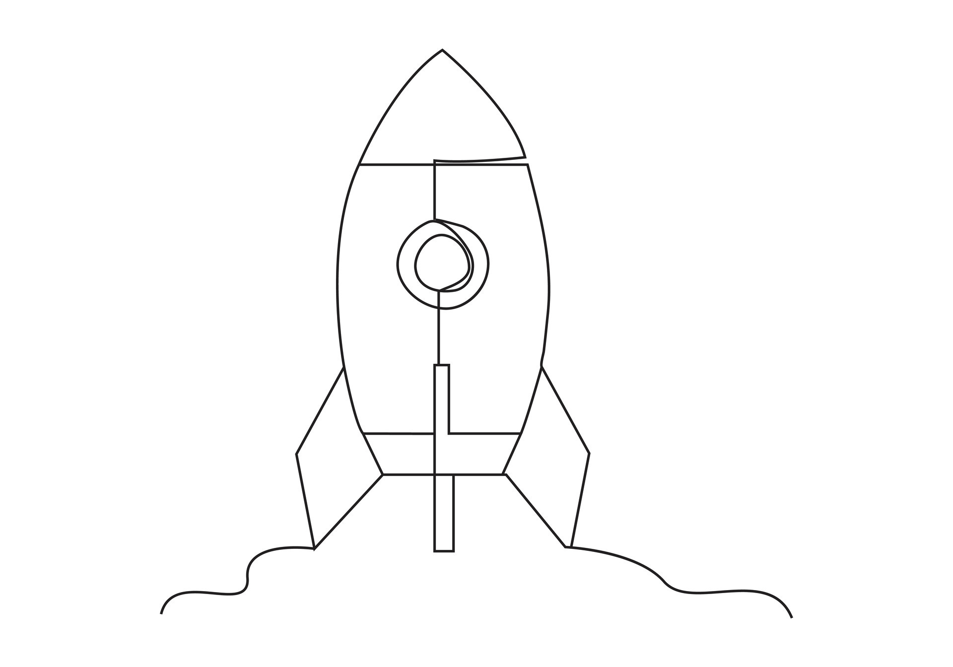 Rocket In Continuous One Line Drawing Rocket Space Ship Launch Line Art Vector Illustration
