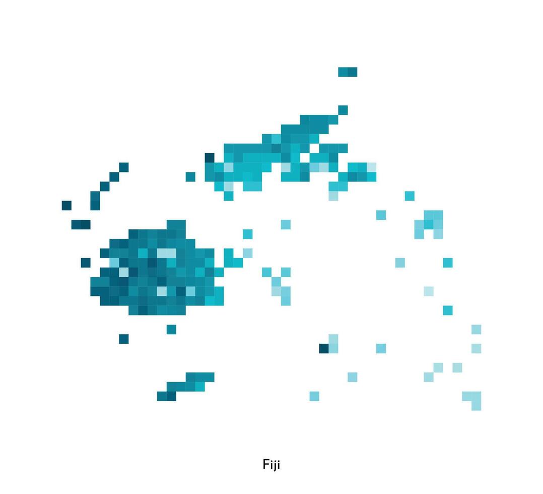 Vector isolated geometric illustration with simplified icy blue silhouette of Fiji map. Pixel ...