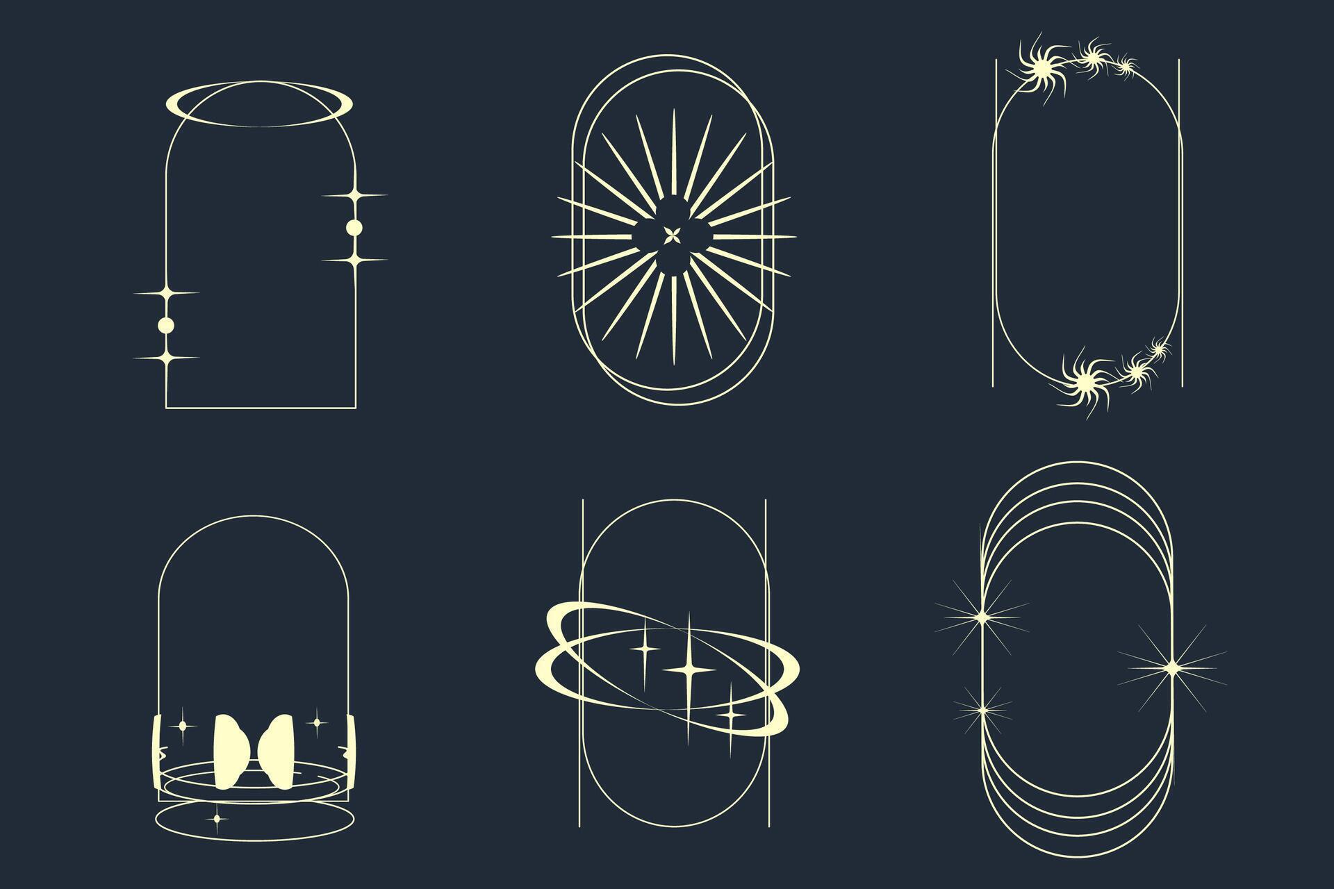 Y2k Aesthetic Frame modern Sipmle Graphic. Retro Geometric shape with star, circle form. Set ...