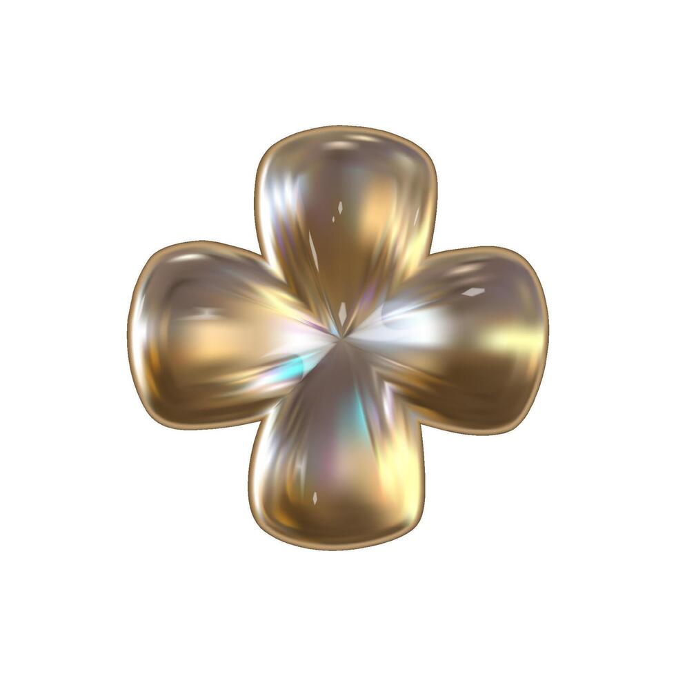 3d y2k chrome glossy silver element. Abstract shape chrome metal render. Y2K form flower. Vector ...