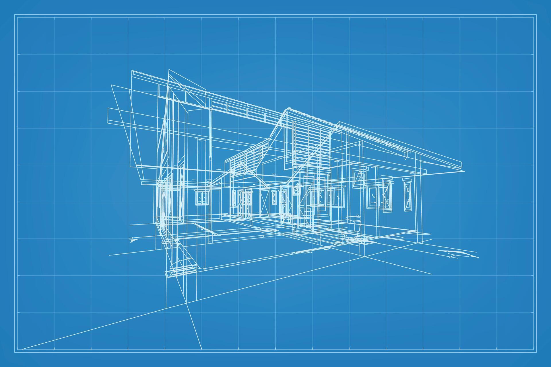3d Render Of Building Wireframe Structure Perspective Wireframe Of House Exterior Abstract