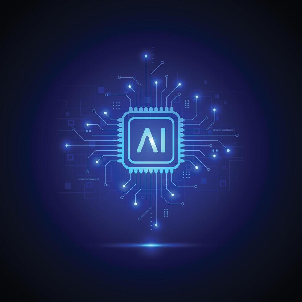 Artificial intelligence circuit line style. Machine learning design. Smart network digital ...